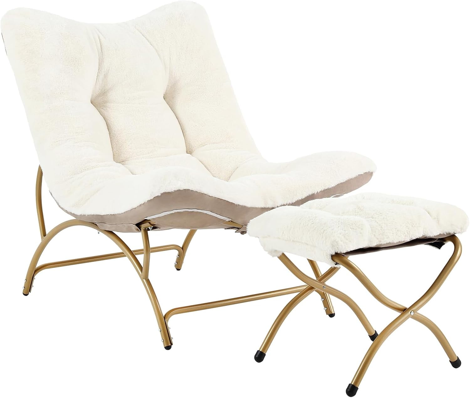 Modern Lazy Chair with Ottoman,Cozy Lounge Chair with Metal Frame and ...