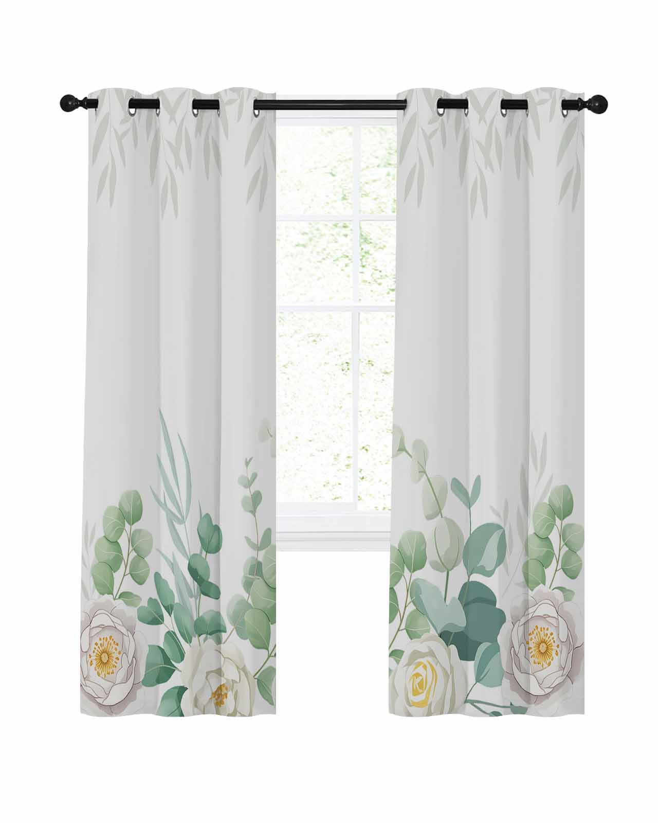 Modern Leaf Flower Blackout Curtains for Bedroom Living Room, Summer ...