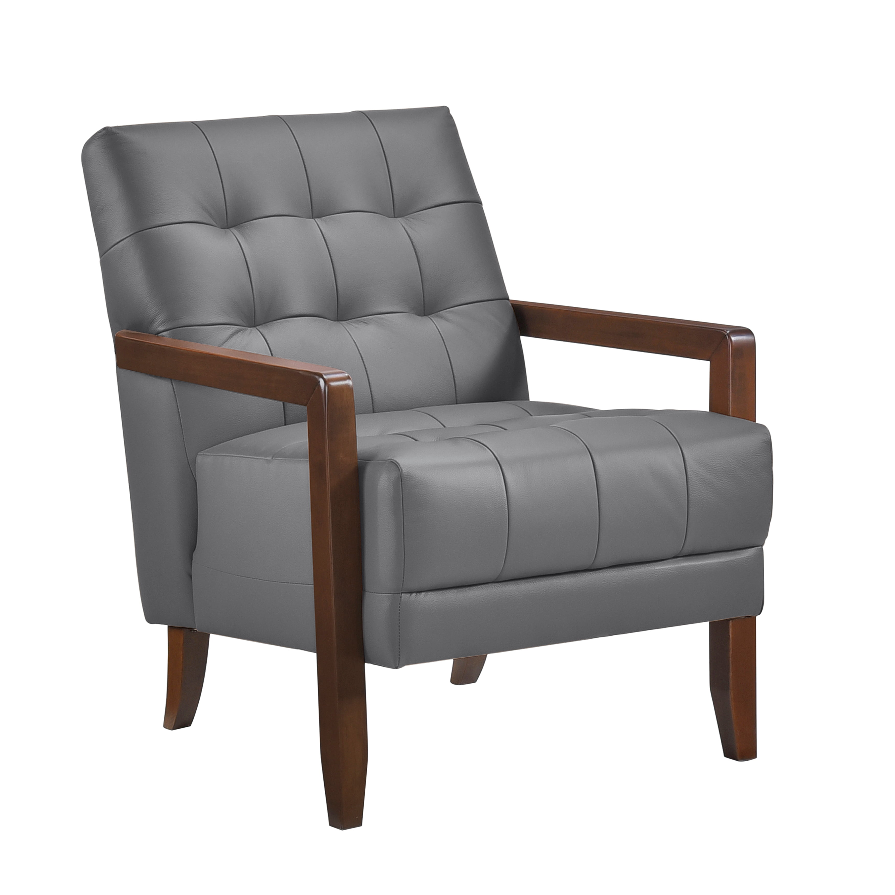 Modern Leather Accent Chair - 300lb Capacity - Grain Leather - Walnut ...