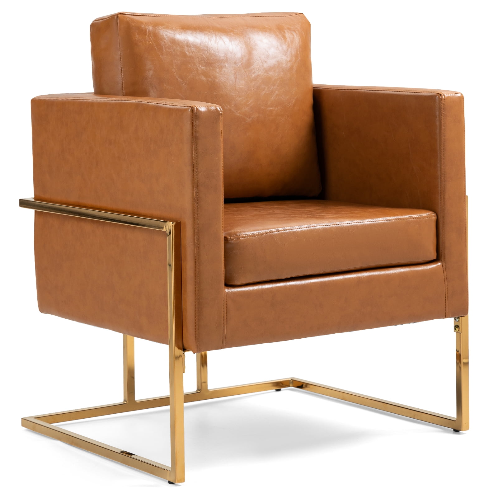 Modern Leather Accent Chair, Mid-Century Upholstered Arm Chair with ...