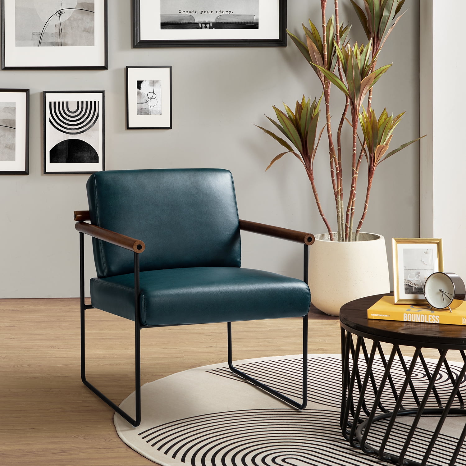 Modern Leather Accent Chair Removable Upholstered Cushion Lounge ...