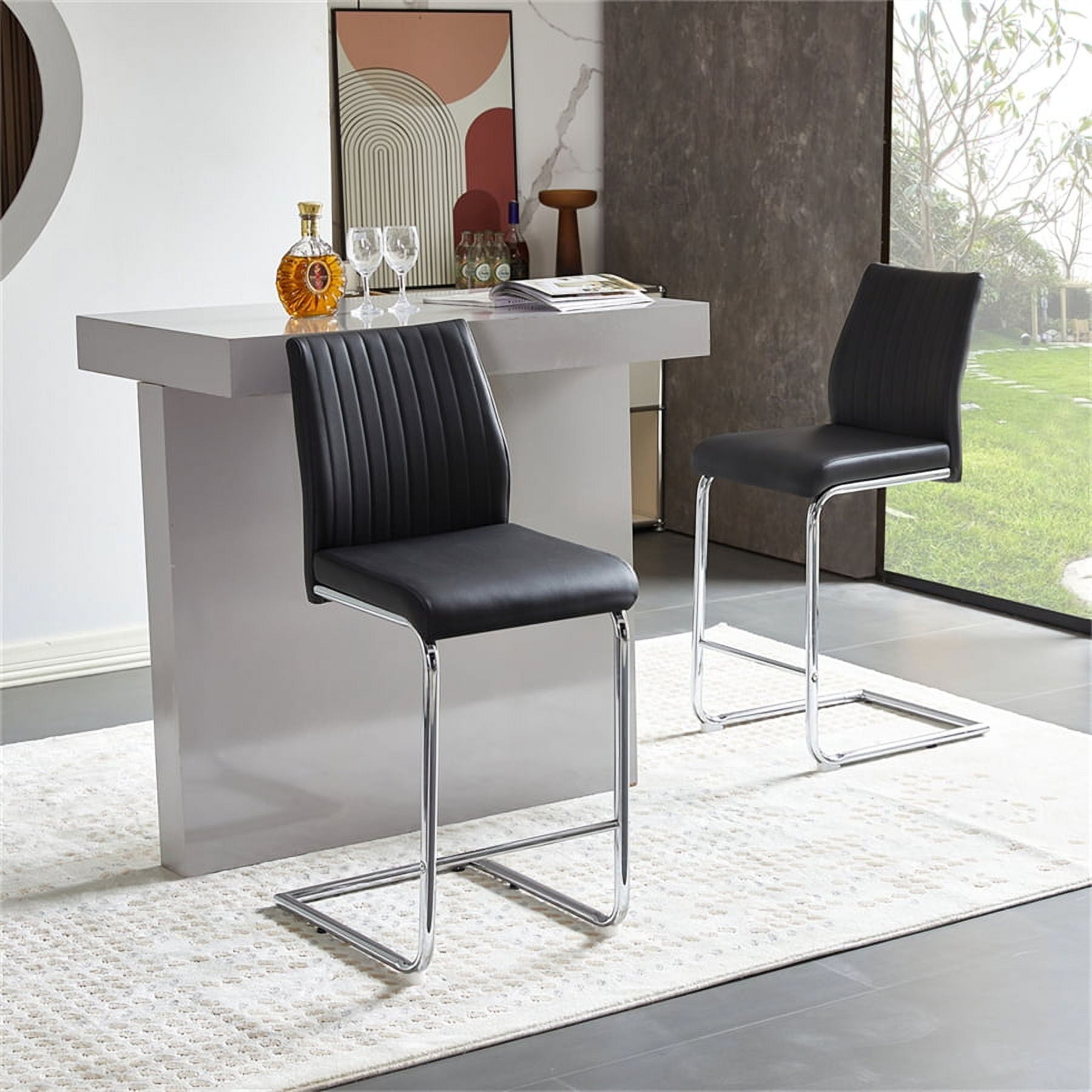 Modern Leather Bar Stools Set of 2, Stackable Armless Side Dining ...