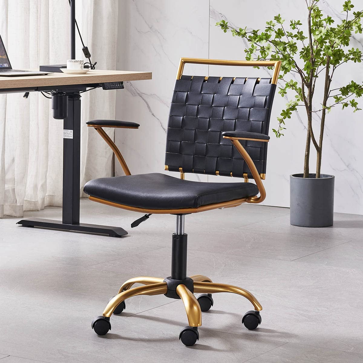 Modern Leather Desk Chiar Gold and Black Office Chair Cute Desk Chiar Mid Back Conference Chairs ...