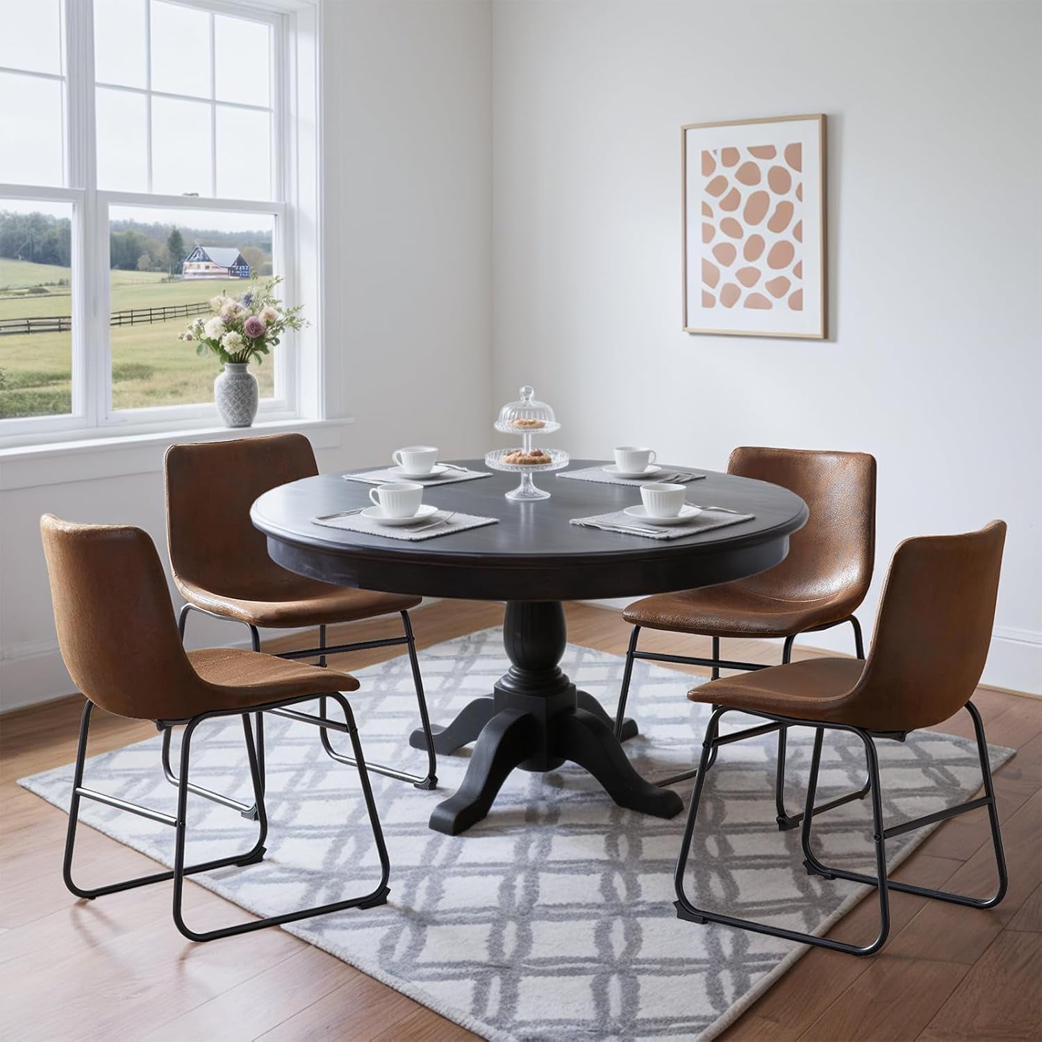Modern Leather Dining Chairs with Upholstered PU Leather, Kitchen ...
