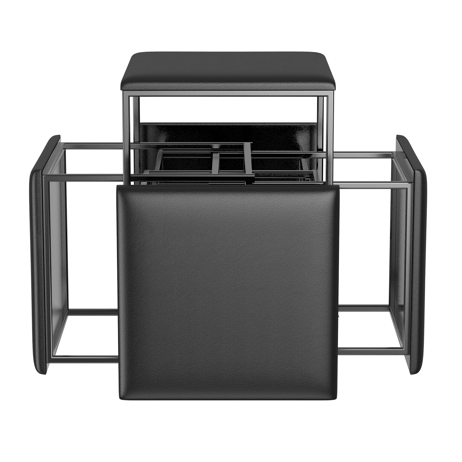 Modern Leather Square Ottomans Set of 5 Backless Chairs Foot Stool with ...