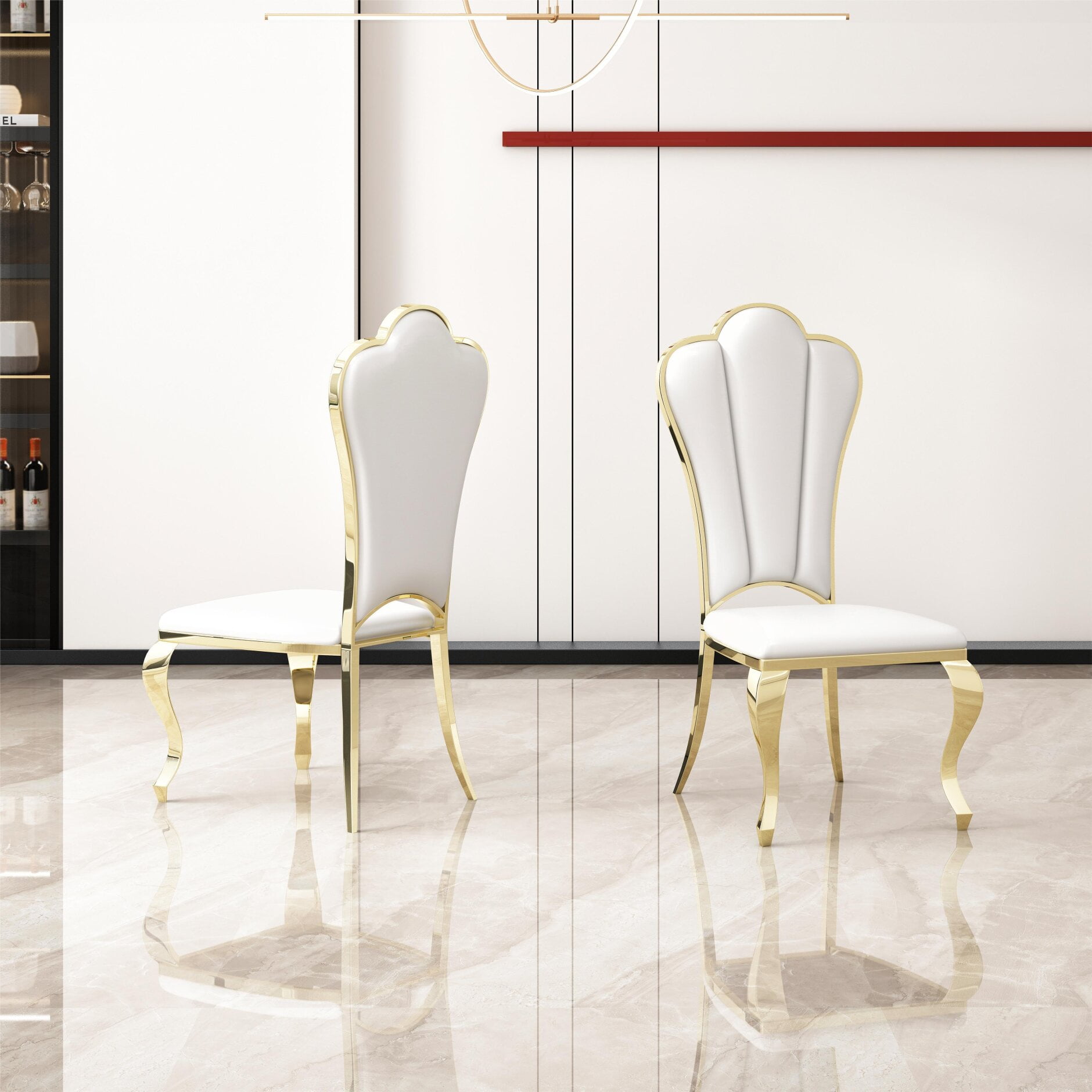 Modern Leatherette Dining Chairs Set of 2,Armless Chair with Unique ...