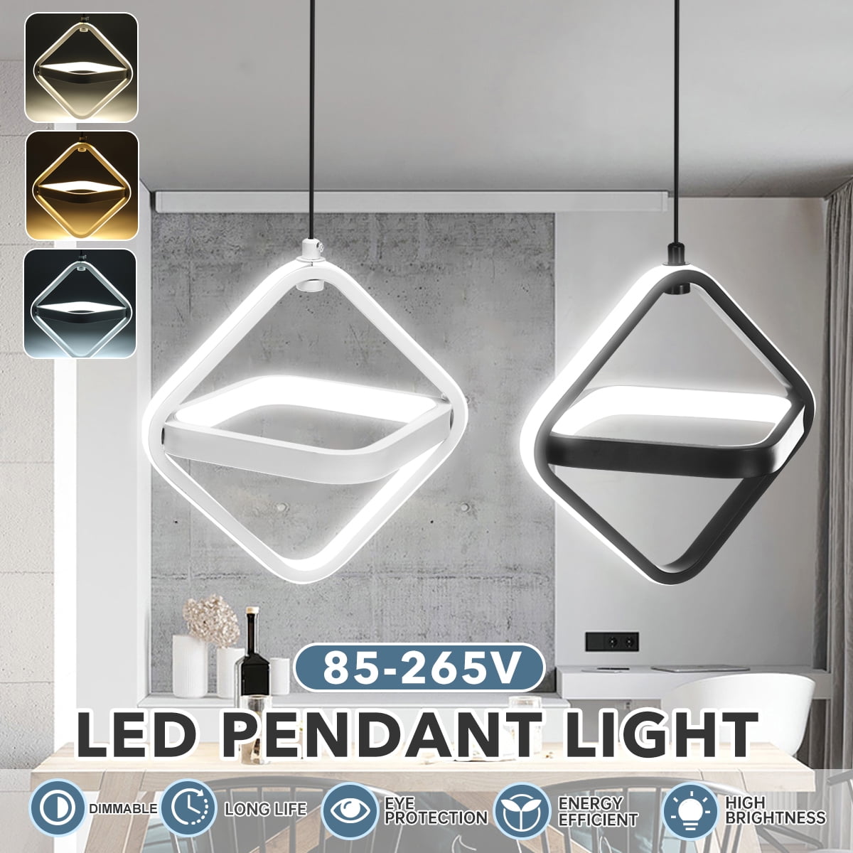 Novashion Modern 2-Light LED Dimmable Pendant Light with Acrylic Shade ...