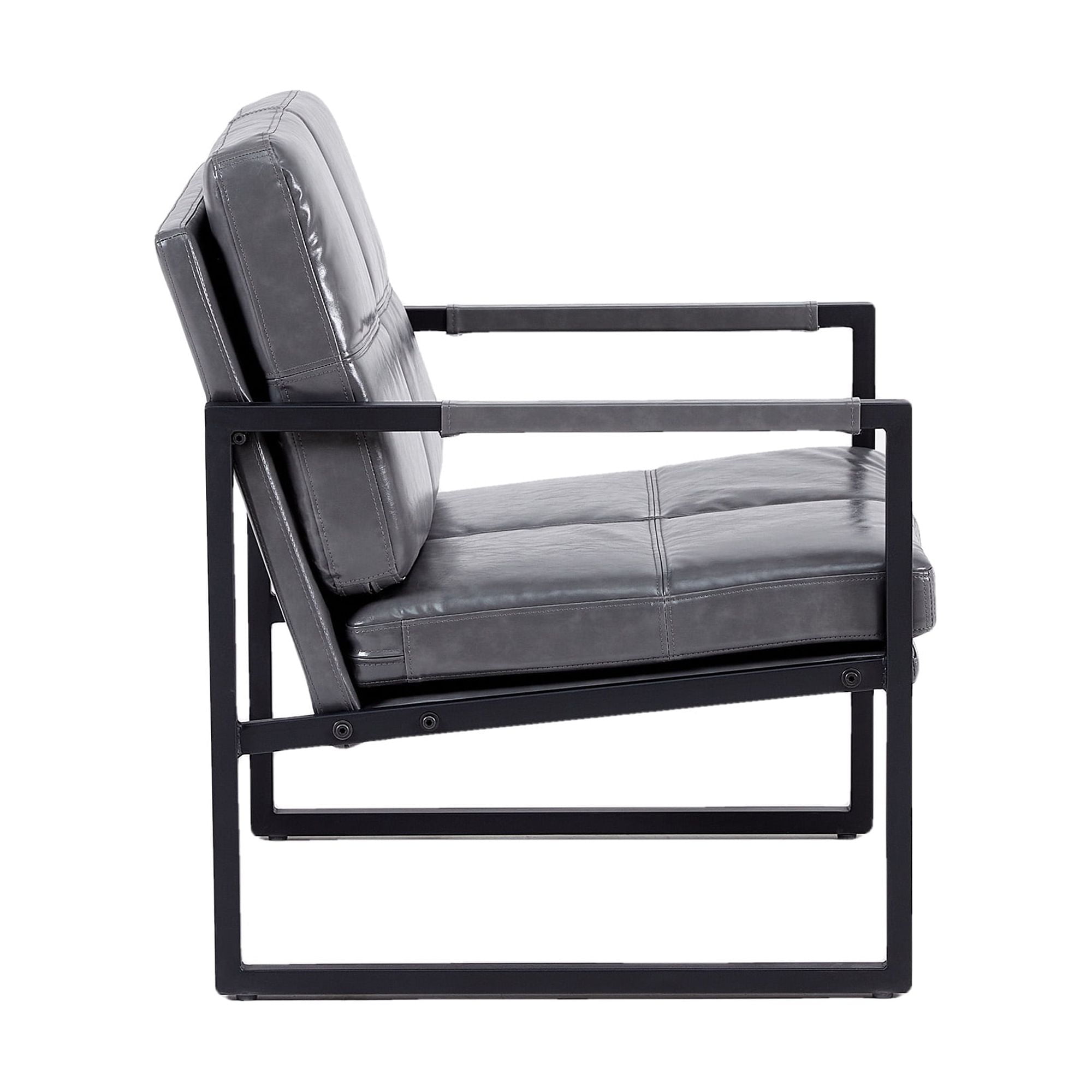 Modern Leisure PU Leather Accent Chair, Black Metal Frame Lounge Chair ...