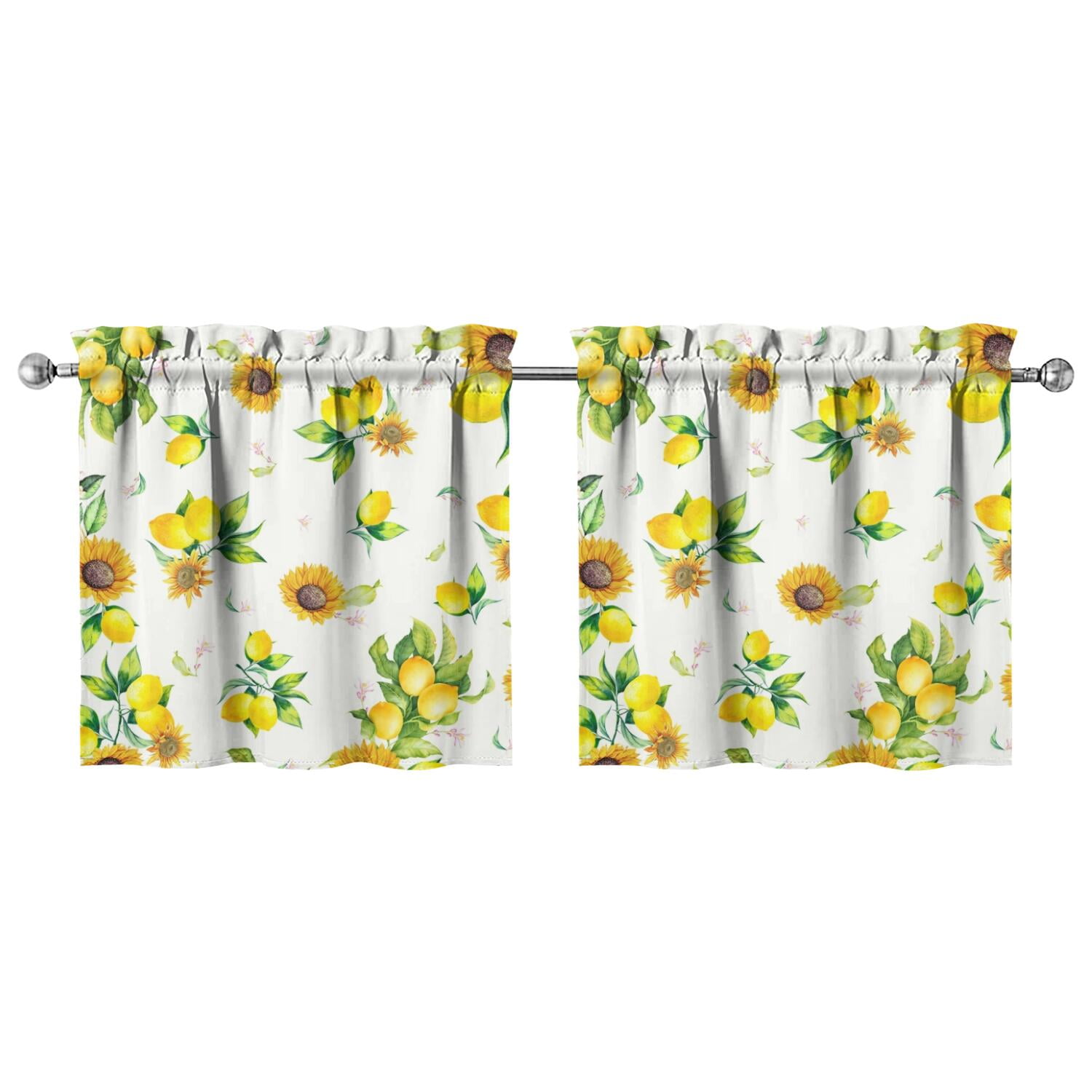 Modern Lemon Print Kitchen Curtains 2 Pack - 27.5x24 Inch Semi-Sheer ...