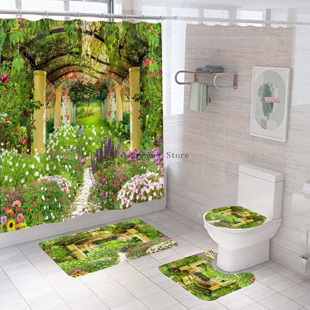Modern Life 3d Printing Forest Shower Curtain Green Tree Beach