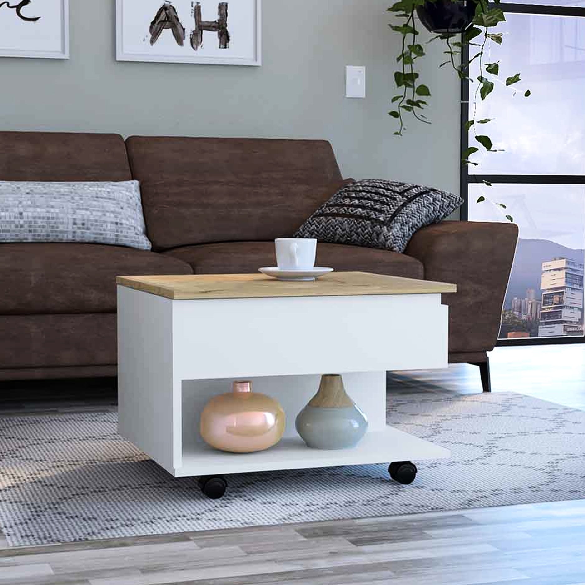 Modern Lift Top Coffee Table, 19.6" D X 21.6" W Spacious Surface ...