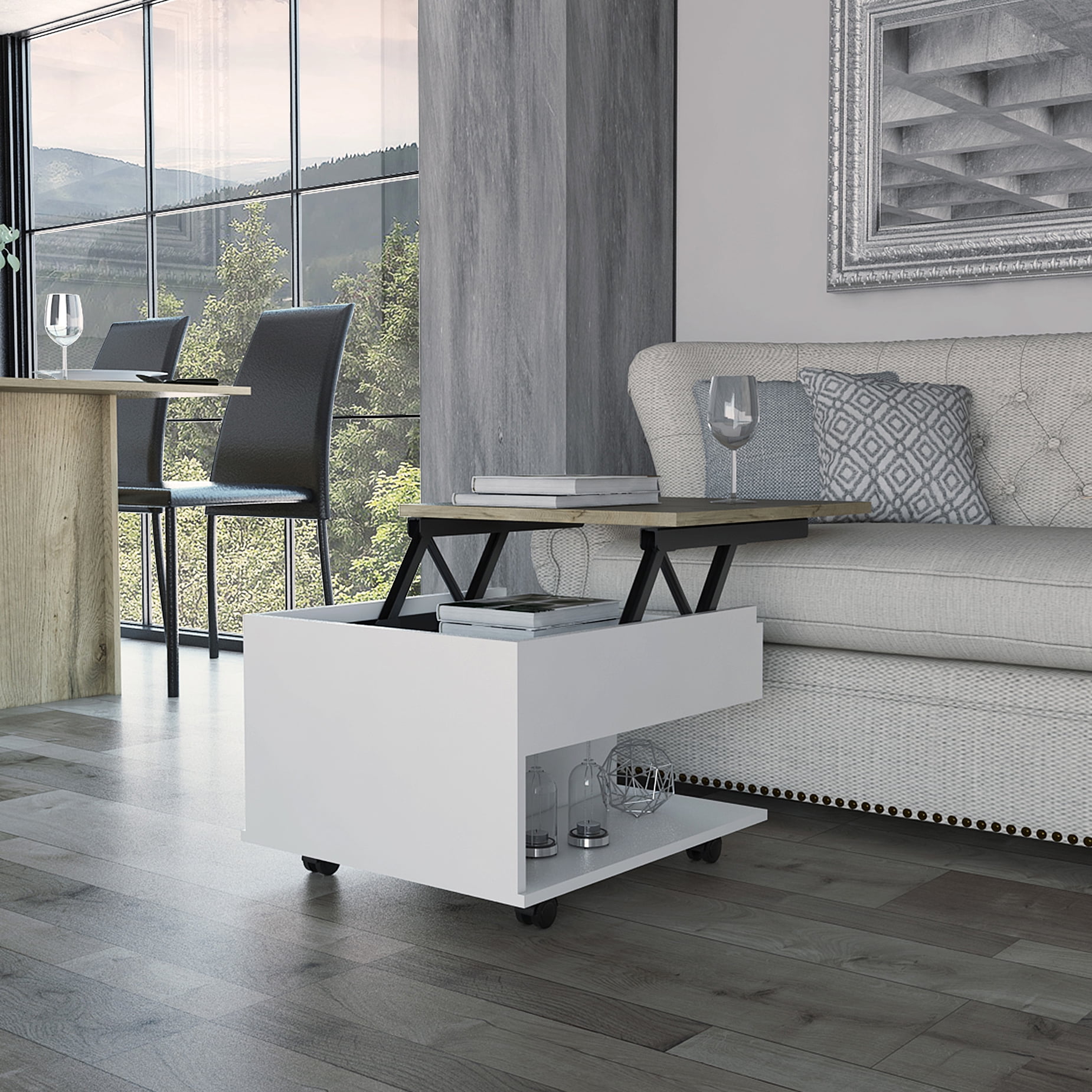 Modern Lift Top Coffee Table With Secret Place, 21.6" W X 19.6" D Wide ...