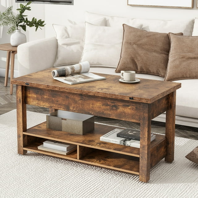 Modern Lift Top Coffee Table With Open Storage Shelf Wooden Lift ...