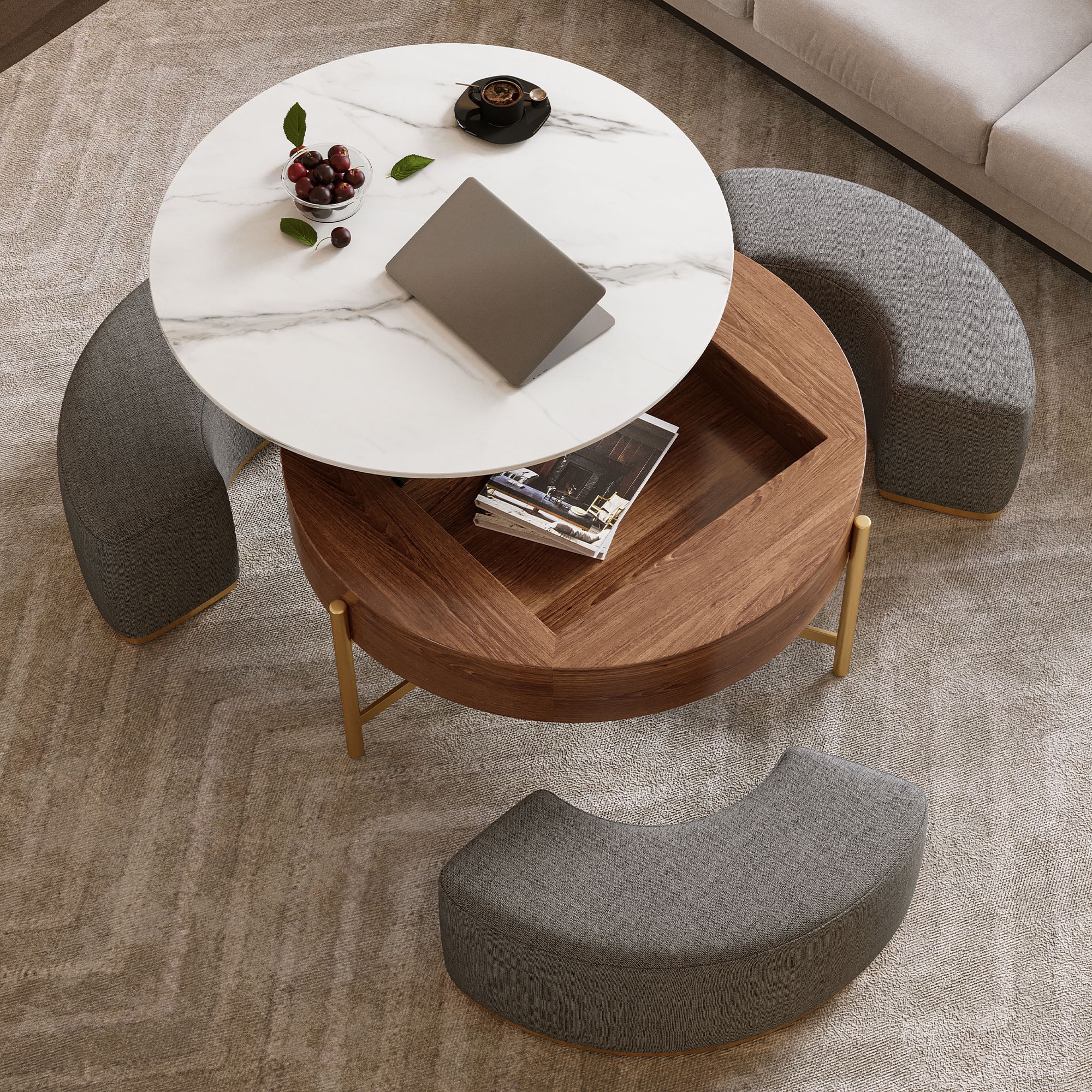 Modern Lift-Top Round Coffee Table with Hidden Storage & 3 Nesting ...