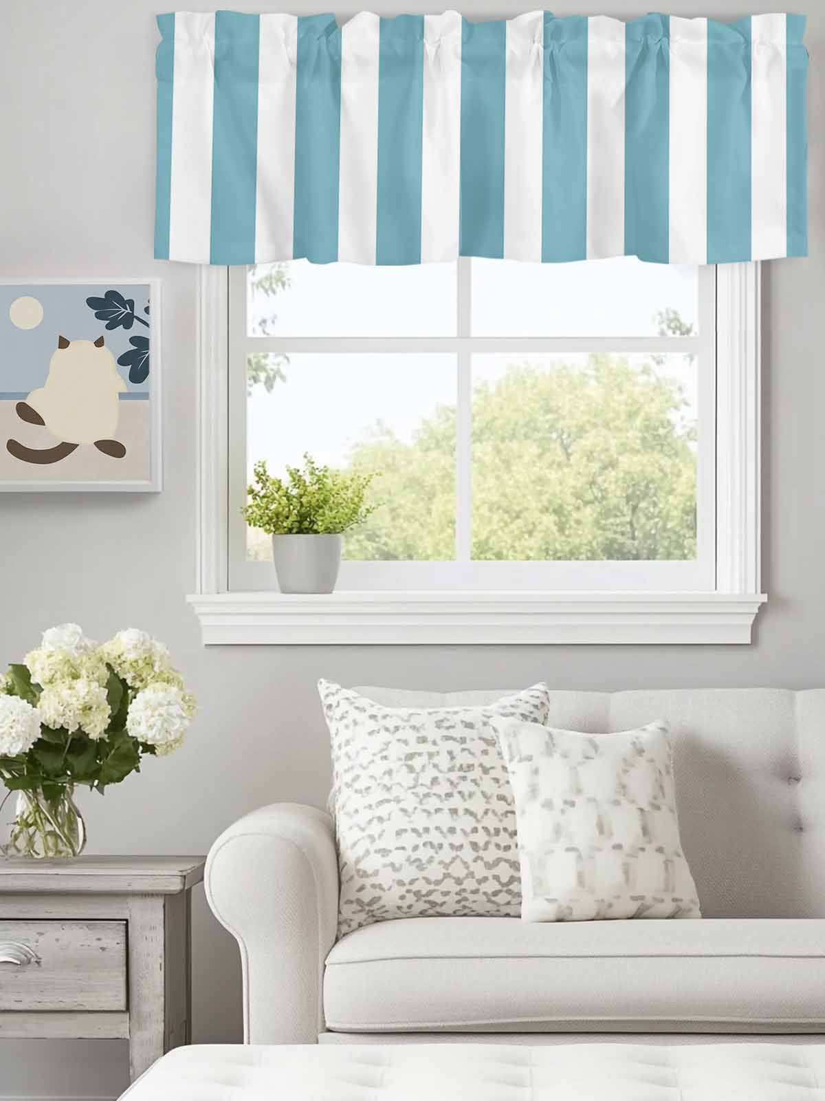 Modern Light Blue and White Stripe Valances for Windows,Rod Pocket ...