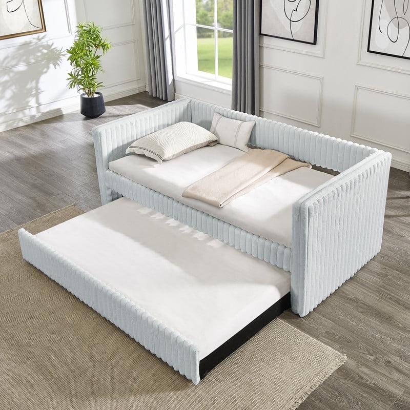 Modern Light Grey Twin Size Upholstered Sofa Bed with Pull-Out Sleeper ...