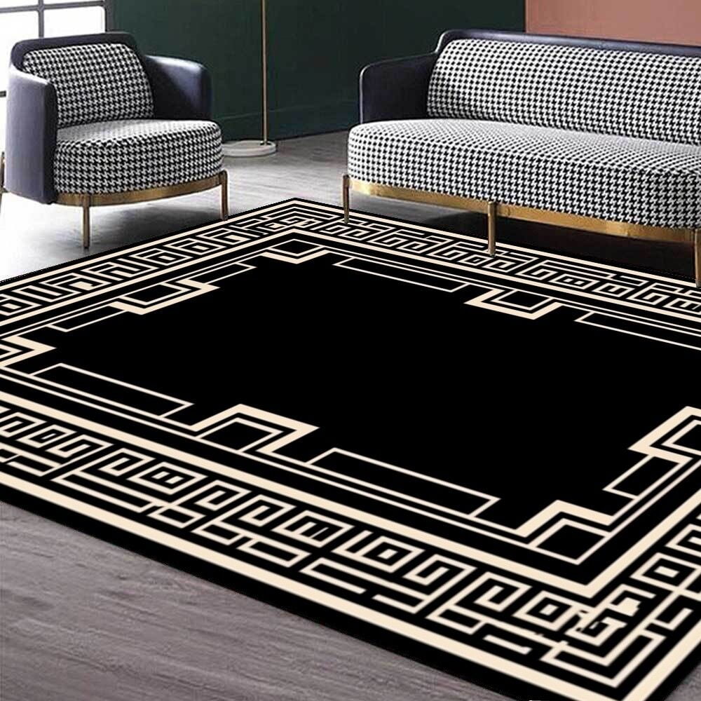 Modern Light Luxury Large Living Room Carpet Black Geometric Rug for ...