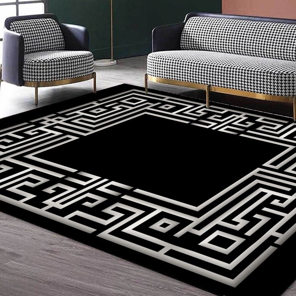 Modern Light Luxury Large Living Room Carpet Black Geometric Rug for ...