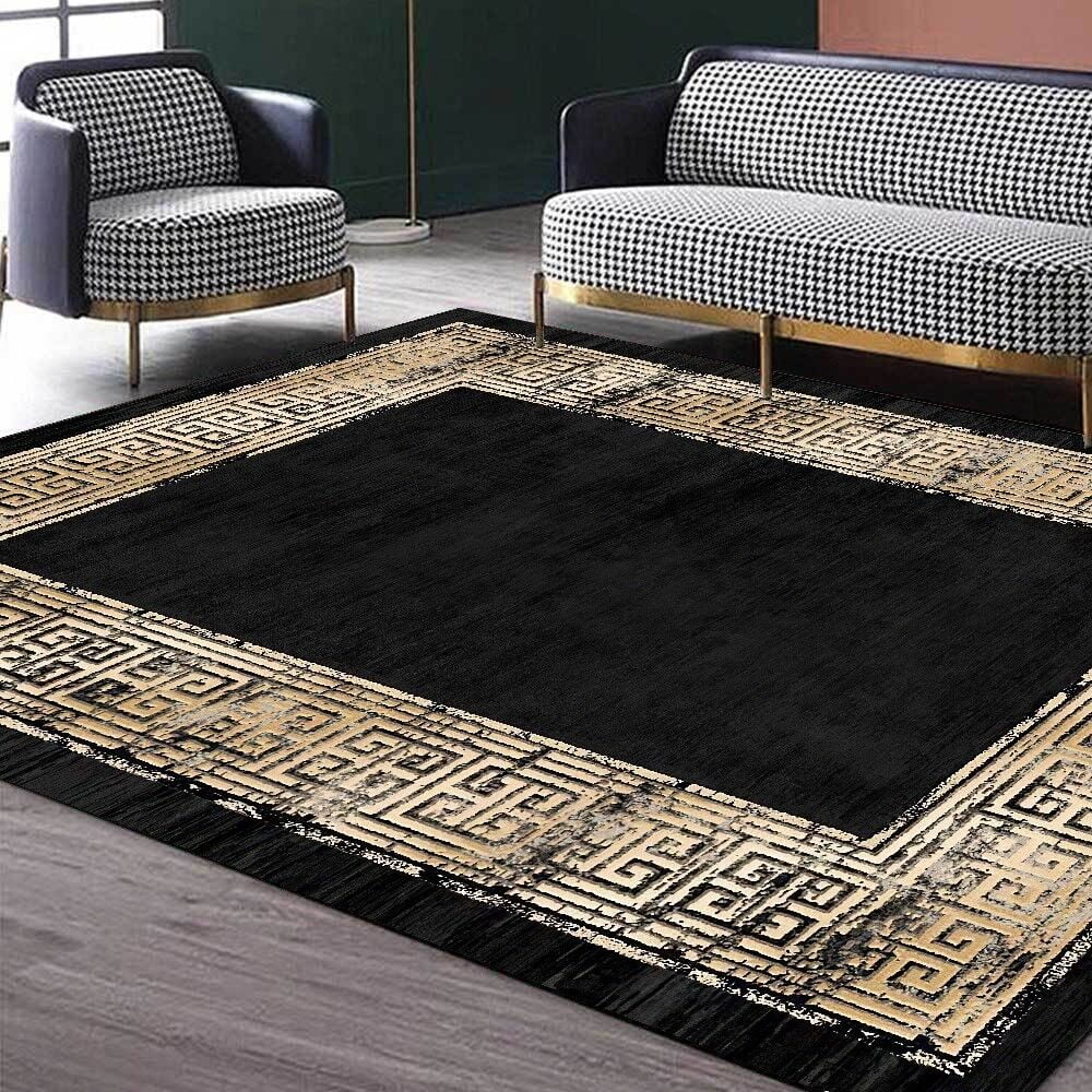 Modern Light Luxury Large Living Room Carpet Black Geometric Rug for ...