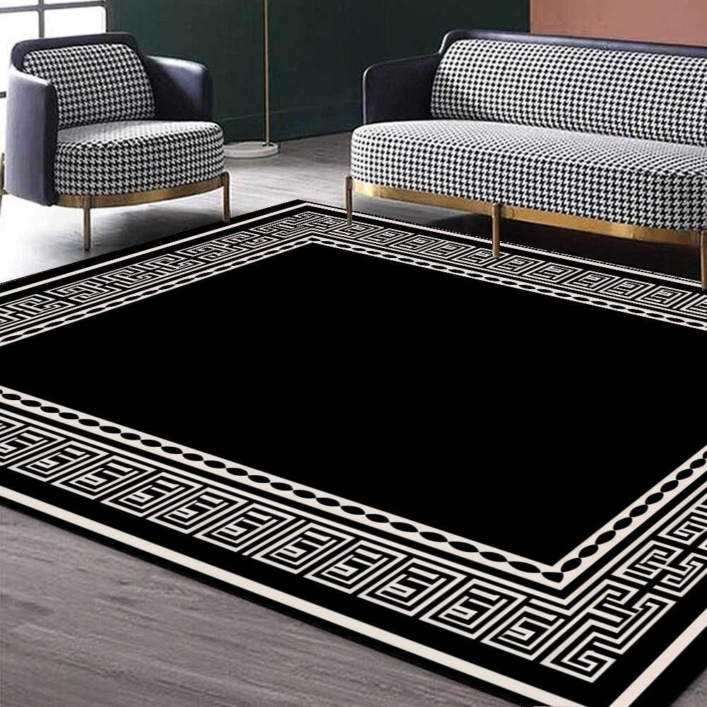 Modern Light Luxury Large Living Room Carpet Black Geometric Rug for ...