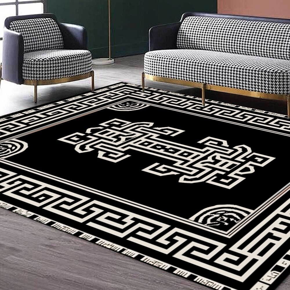 Modern Light Luxury Large Living Room Carpet Black Geometric Rug for ...