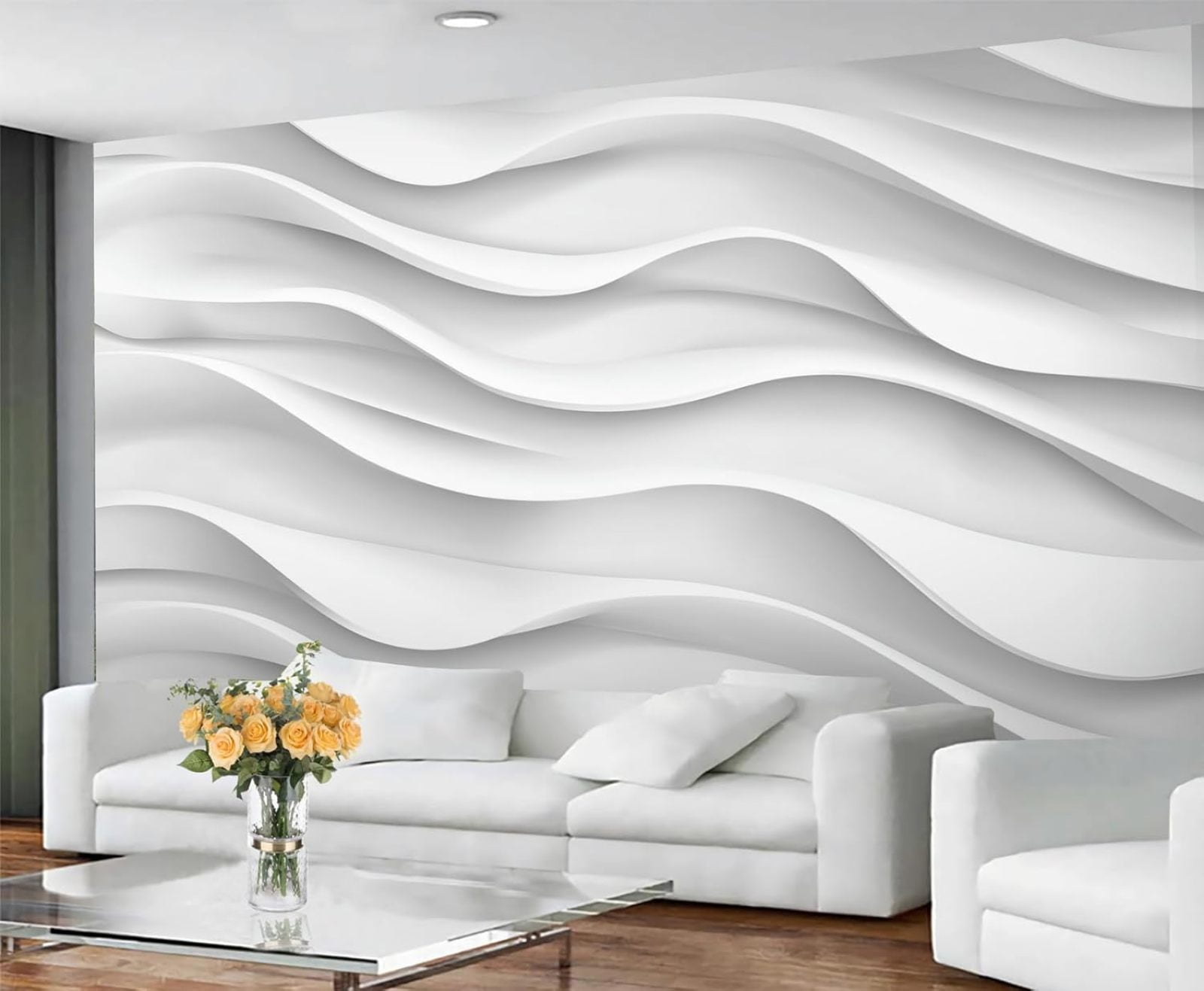 Modern Light Luxury Wall Mural, White Wave Stripes Murals For Living ...