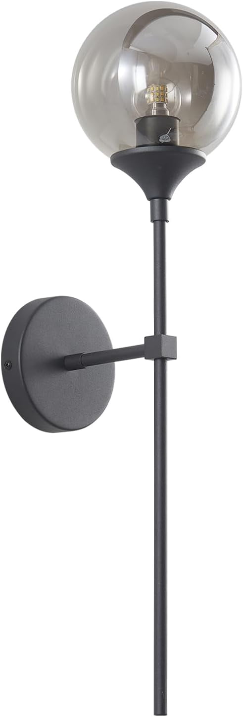 Modern Lighting Smoke Grey Glass Globe Black Matte Slim Wall Sconce ...