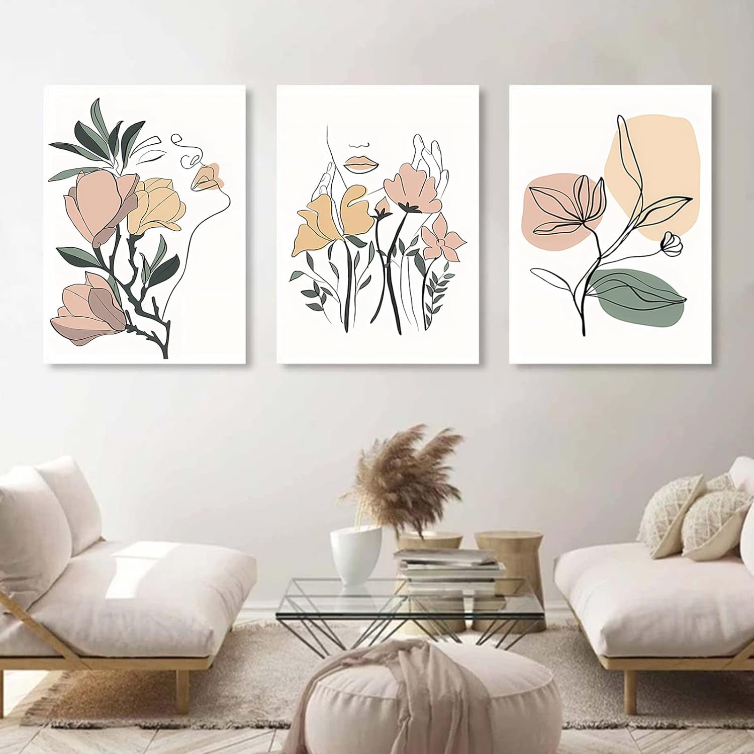 Modern Line Art Prints Boho Wall Art Set of 3 Unframed Minimalist ...