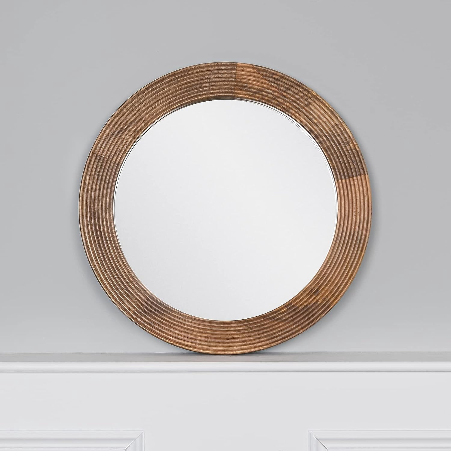 Modern Line Carved Round Wall Mirror 24 Inch Diameter, Bedroom Mirrors ...