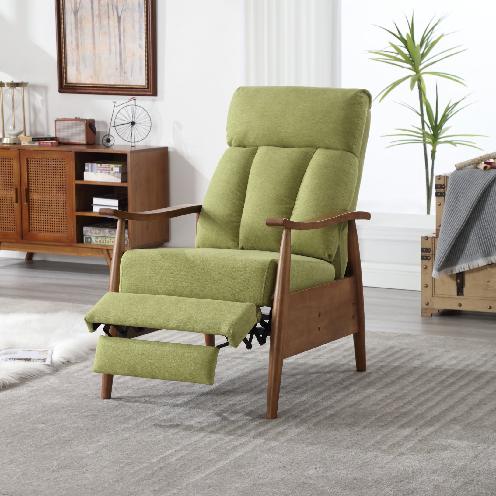 Modern Linen Accent Armchair with Solid Wood Frame, Adjustable Home ...