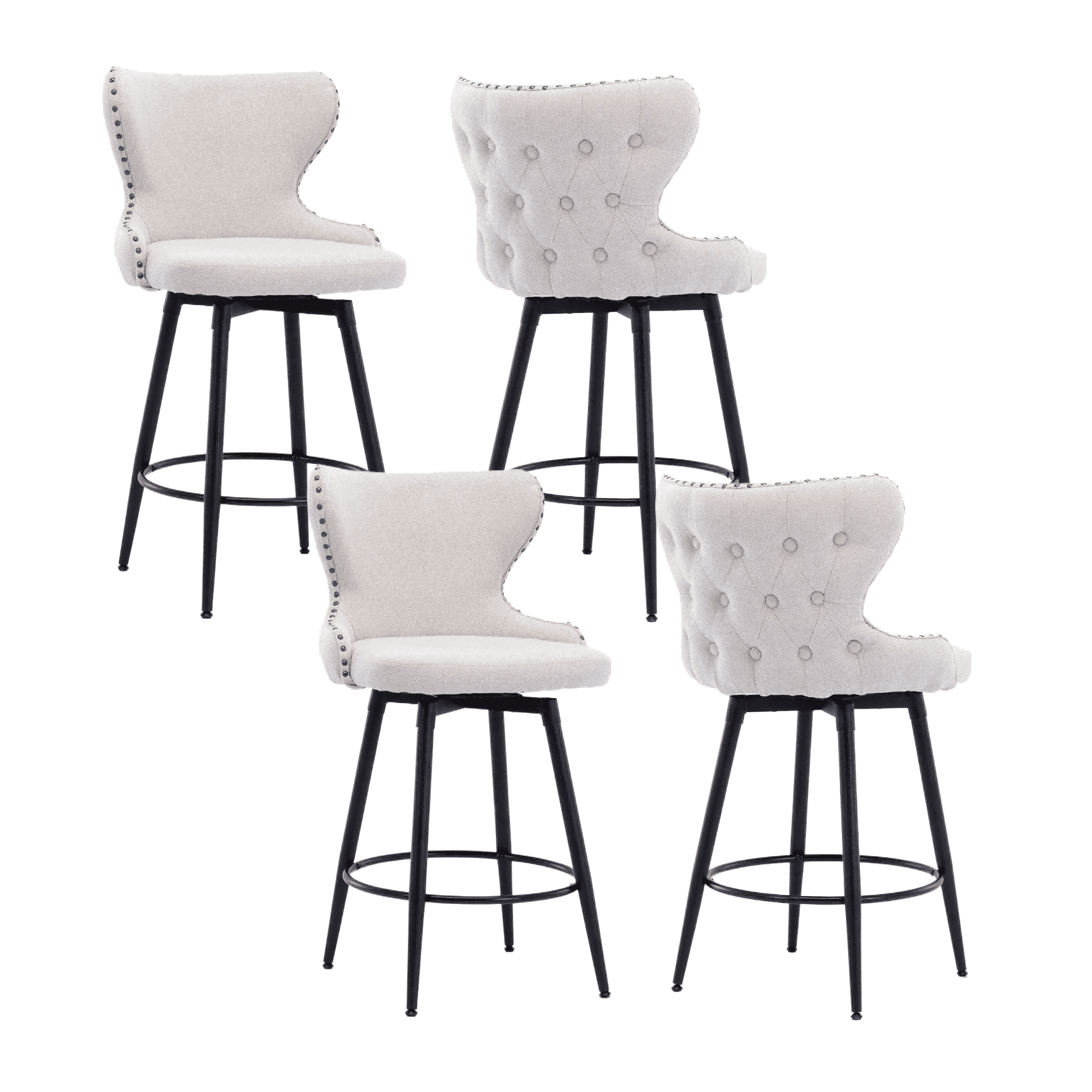 Modern Linen Bar Stools Upholstered Button Tufted Counter Stools with ...