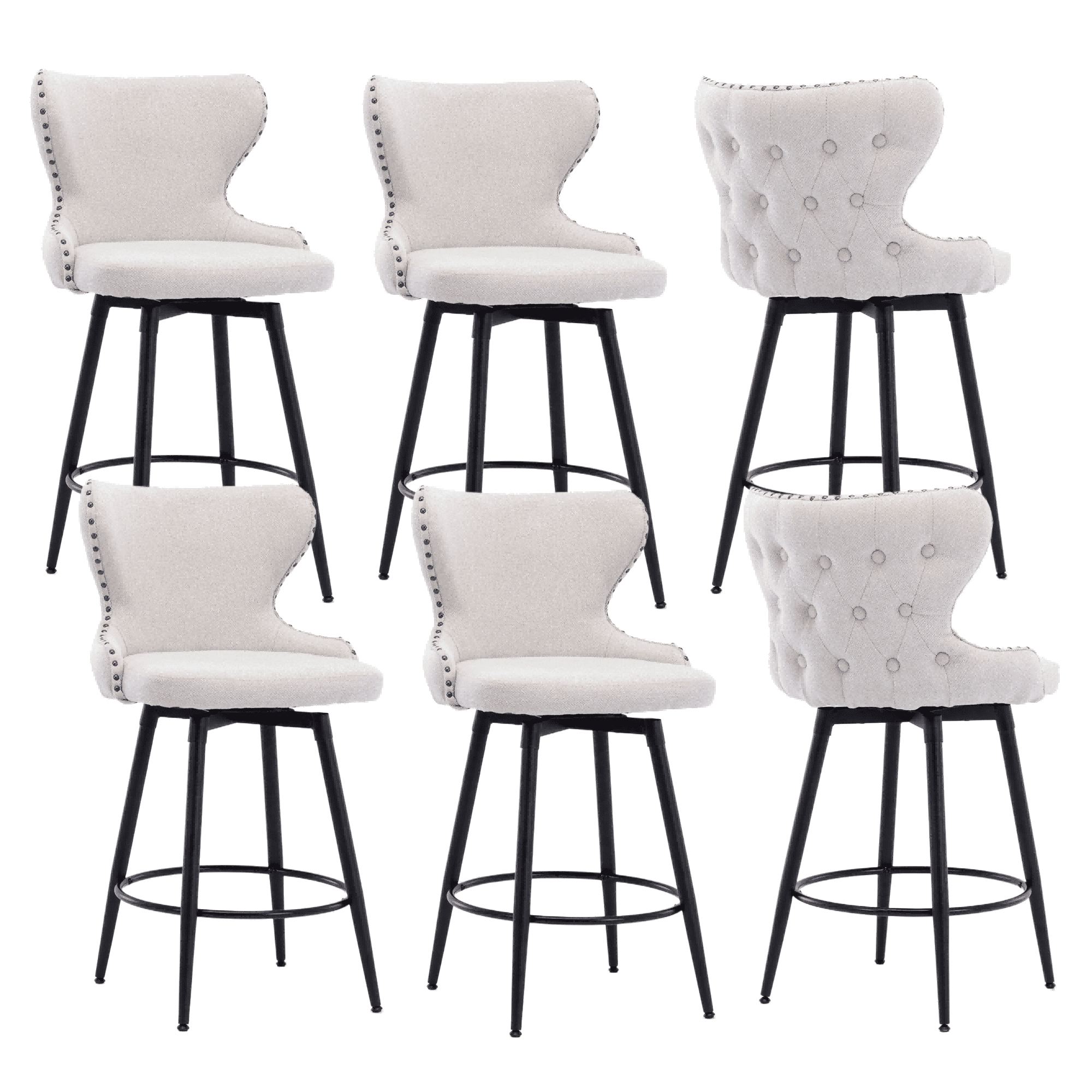 Modern Linen Bar Stools Upholstered Button Tufted Counter Stools with ...