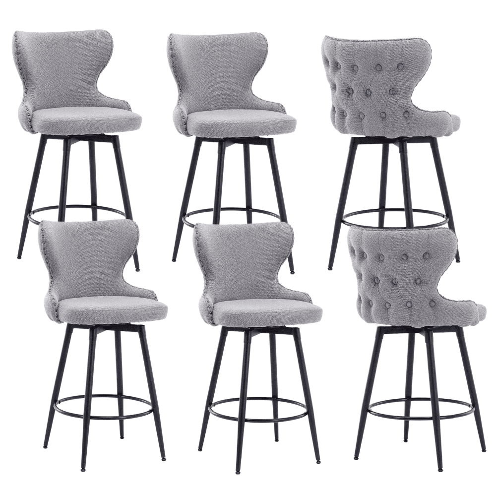Modern Linen Bar Stools Upholstered Button Tufted Counter Stools with ...