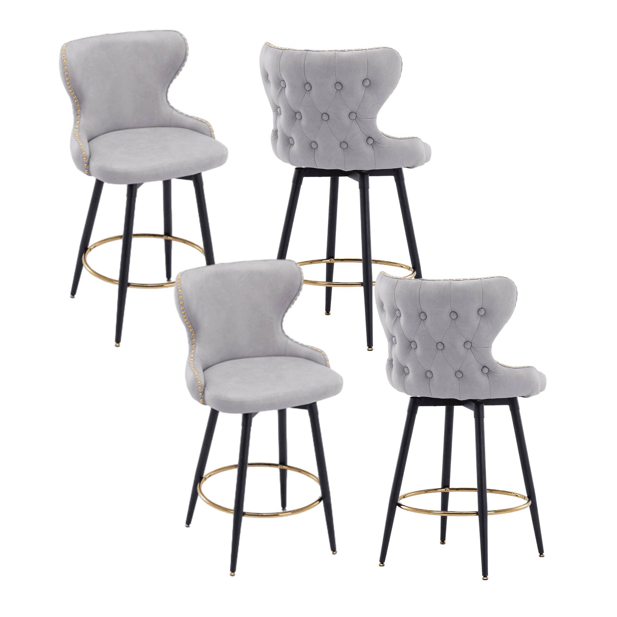 Modern Linen Bar Stools Upholstered Button Tufted Counter Stools with ...
