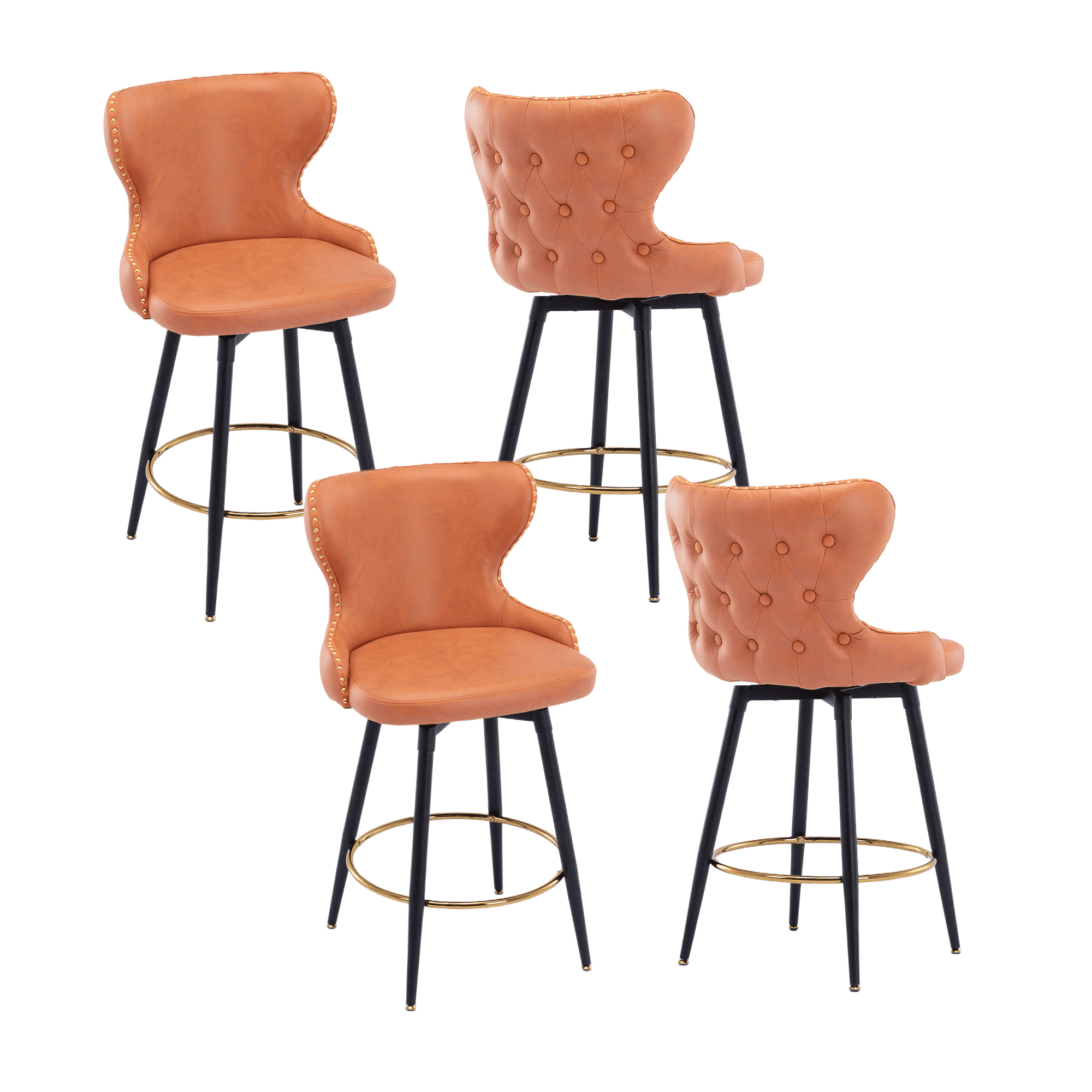 Modern Linen Bar Stools Upholstered Button Tufted Counter Stools with ...
