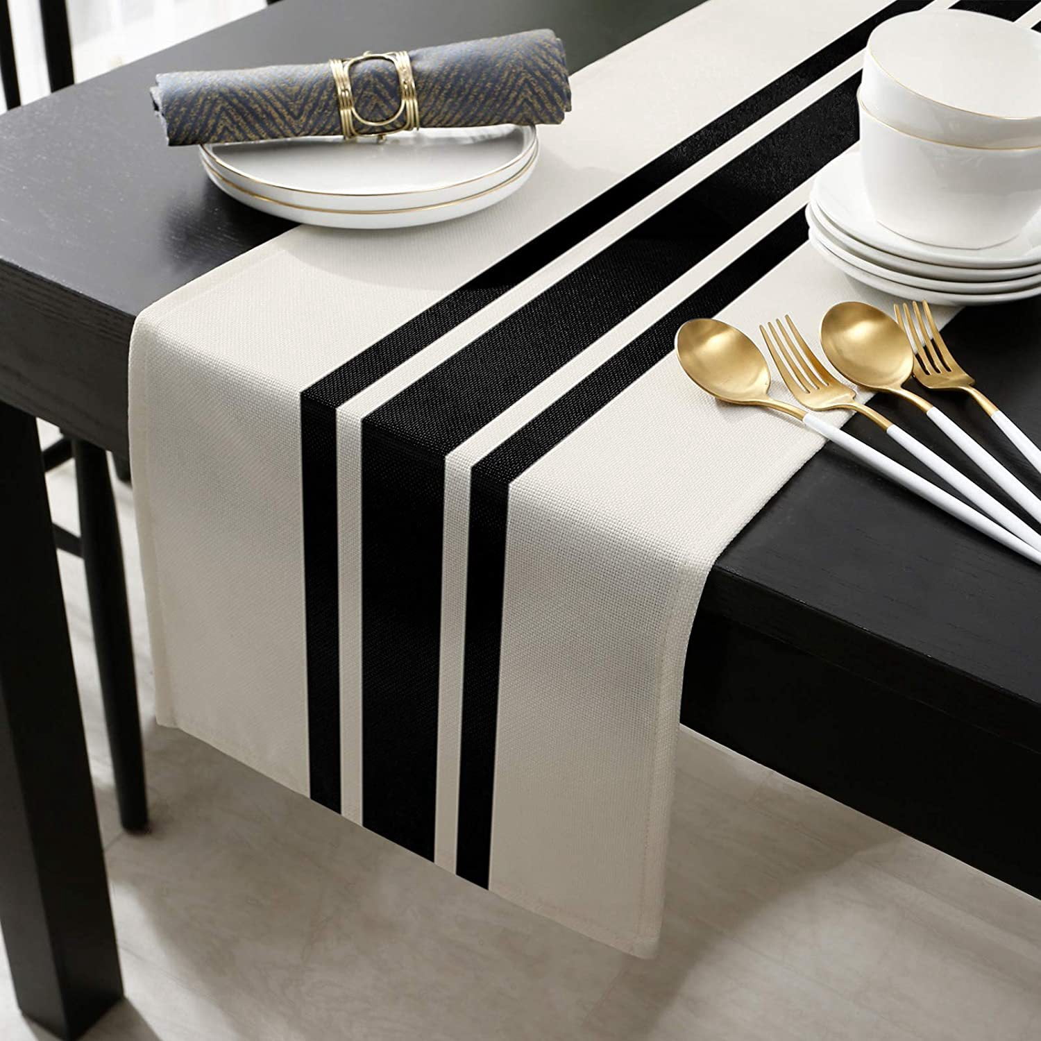 Modern Linen Black White Checkered/Stripe Table Runner 33cm*180cm ...