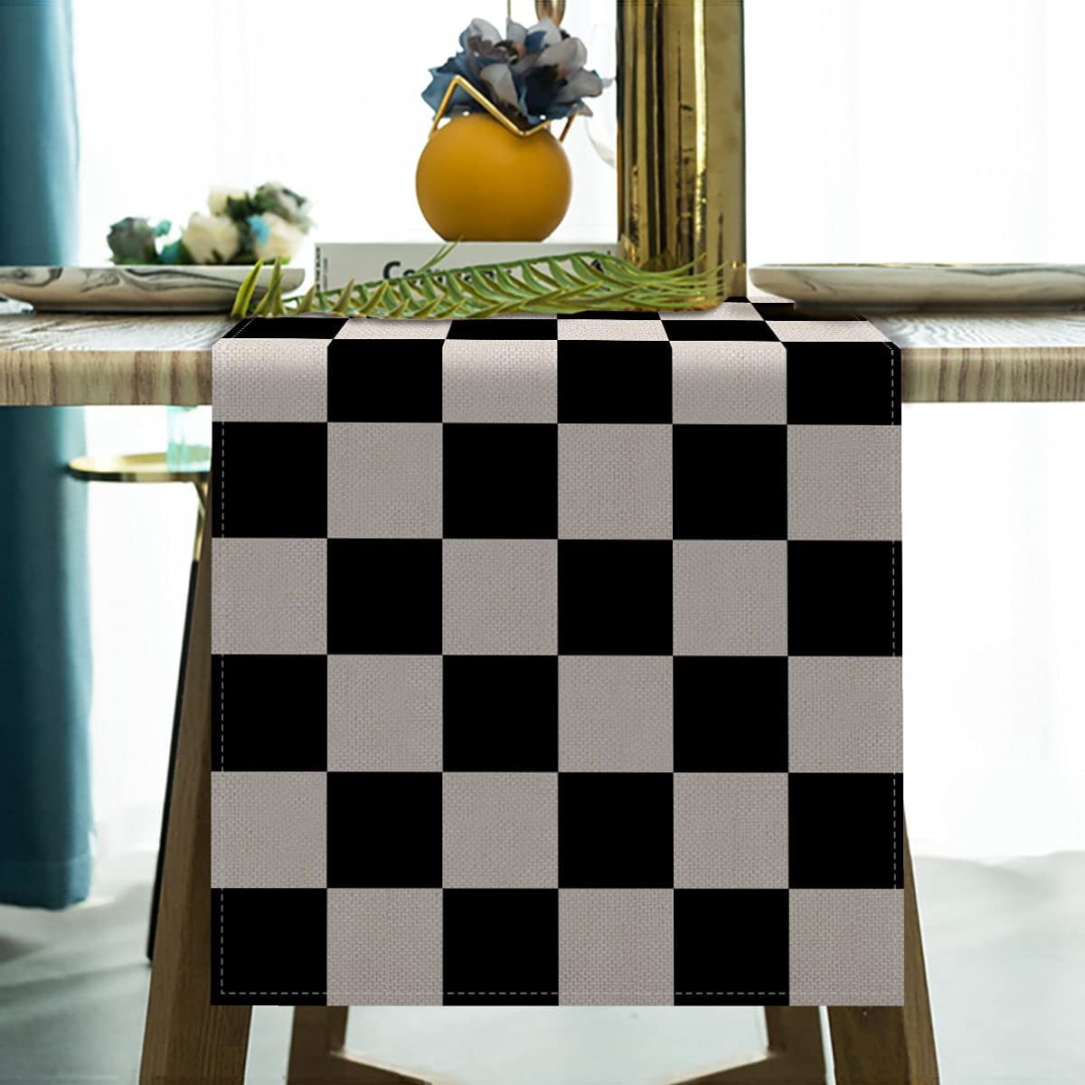 Modern Linen Black White Checkered/Stripe Table Runner 33cm*180cm ...