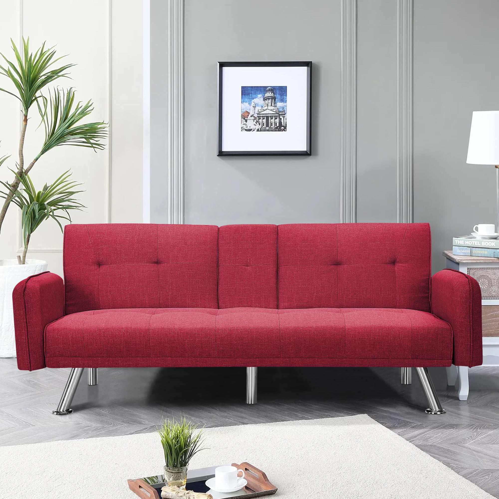 Clipeyh Modern Convertible Futon Sofa Bed with 2 Cupholders and 3 ...