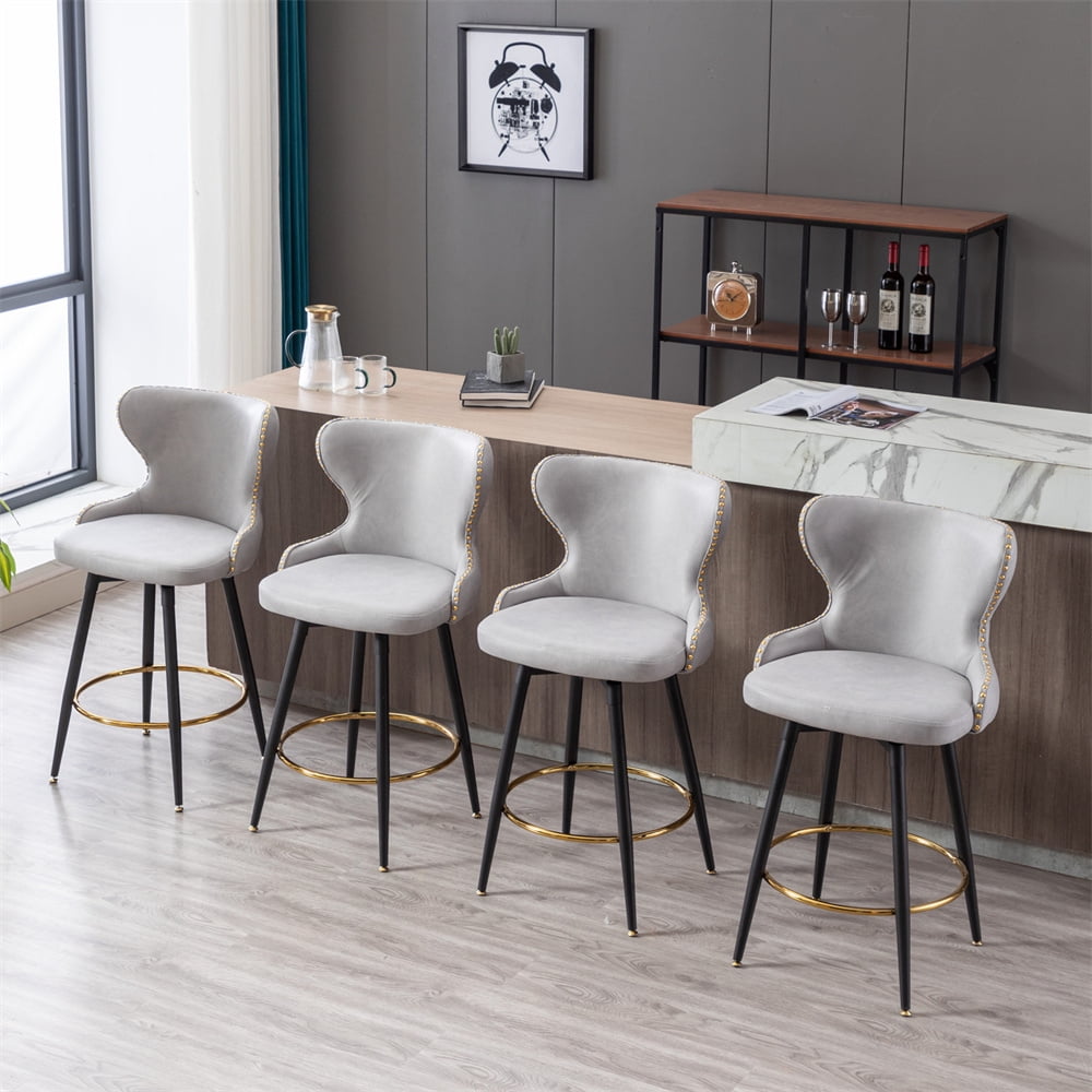 Modern Linen Fabric Bar Chairs with Tufted Cupreous Nailhead Trim ...