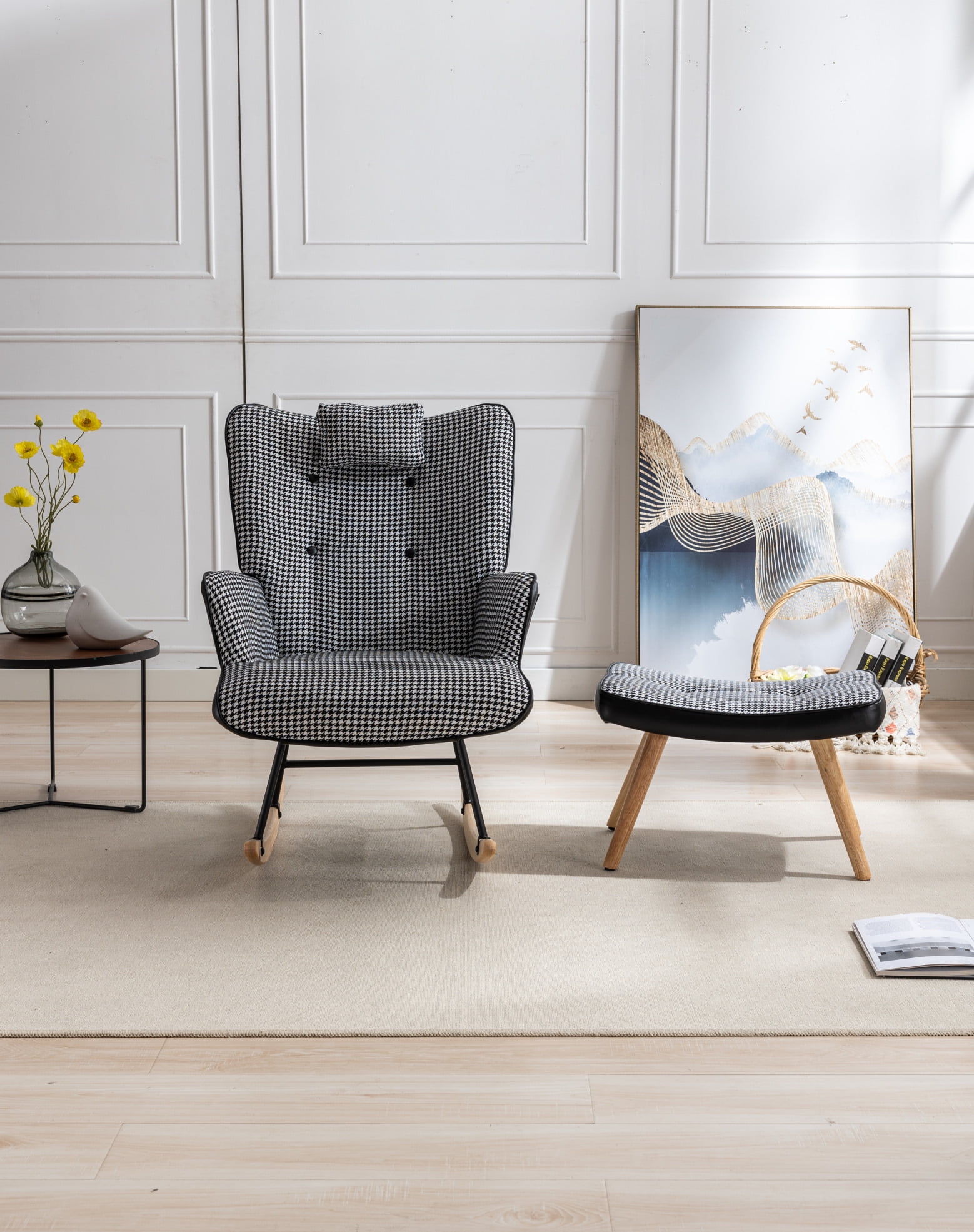 Modern Linen Fabric Nursery Rocking Chair, Wingback Glider Rocker with ...