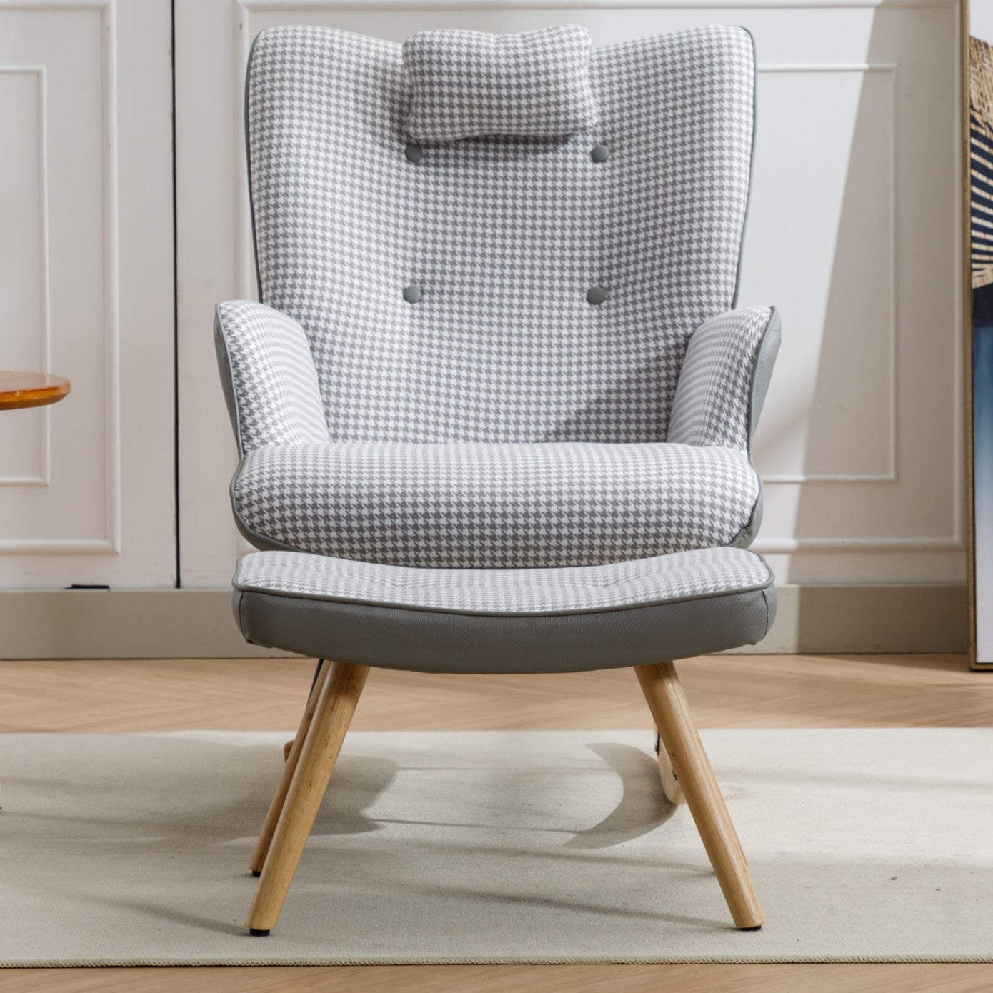 Modern Linen Fabric Nursery Rocking Chair, Wingback Glider Rocker with ...