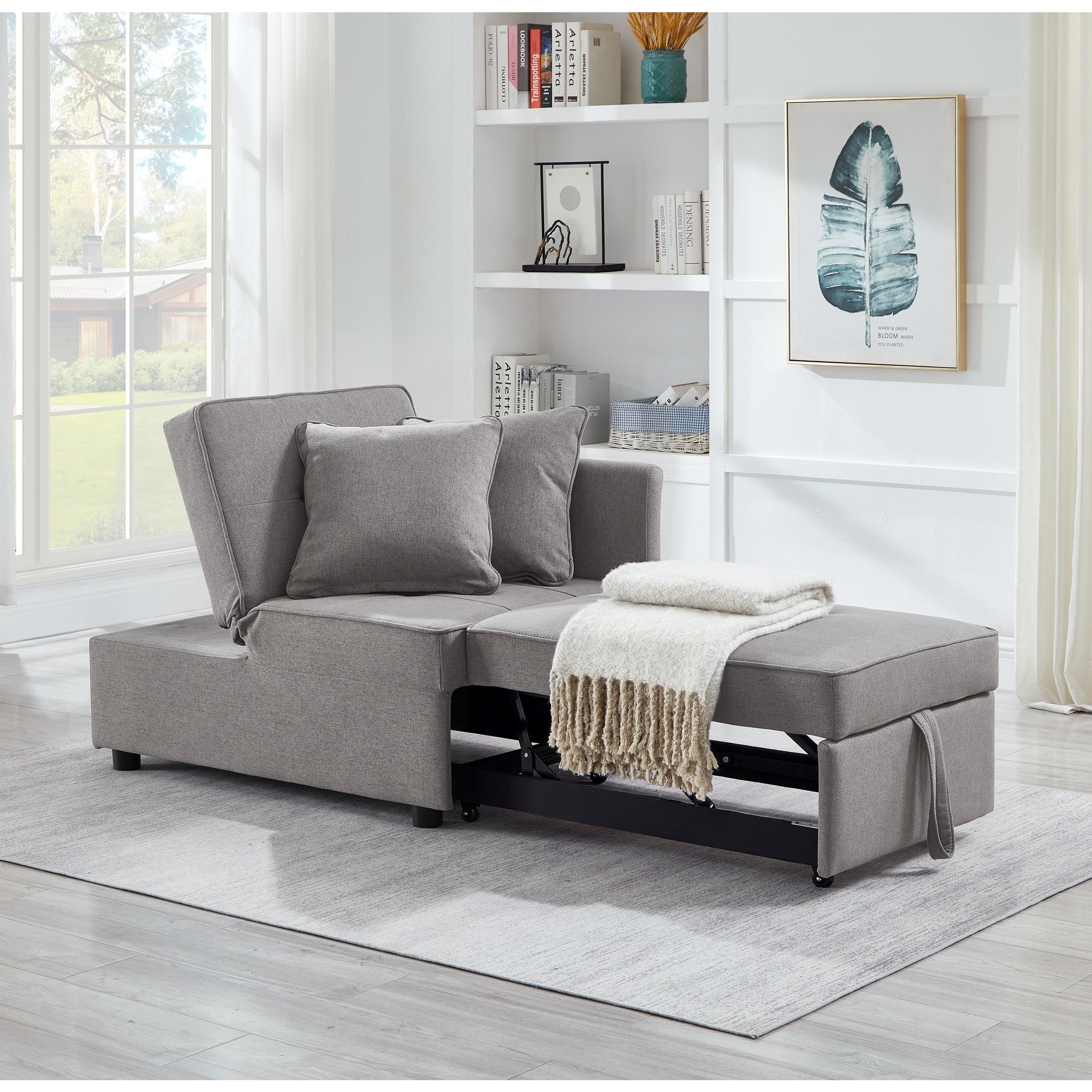 Modern Linen Fabric Recliner Chair Bed, Folding Single Sofa Bed with ...