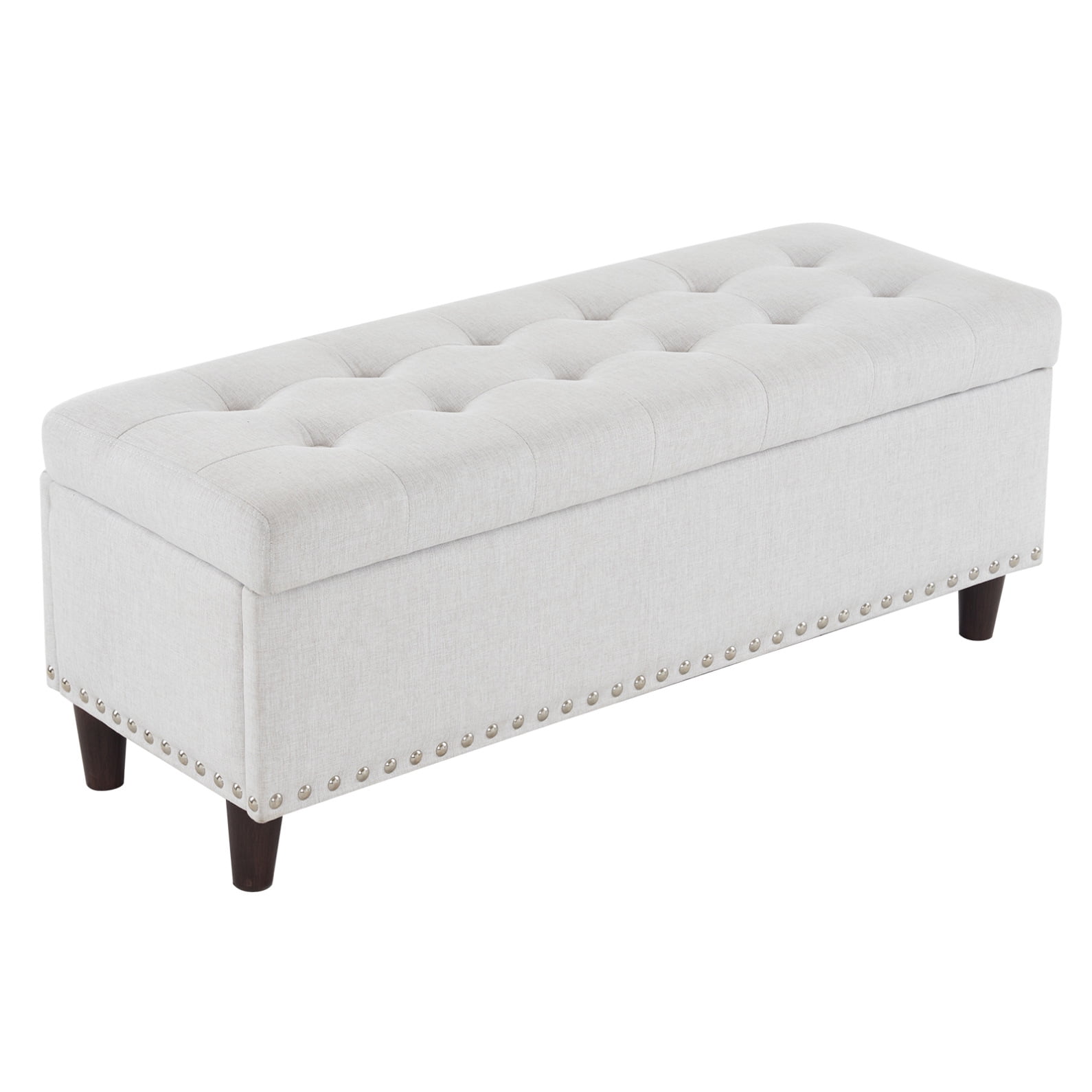Modern Linen Footstool Ottoman Storage Bench, Bedside Stool with Solid ...