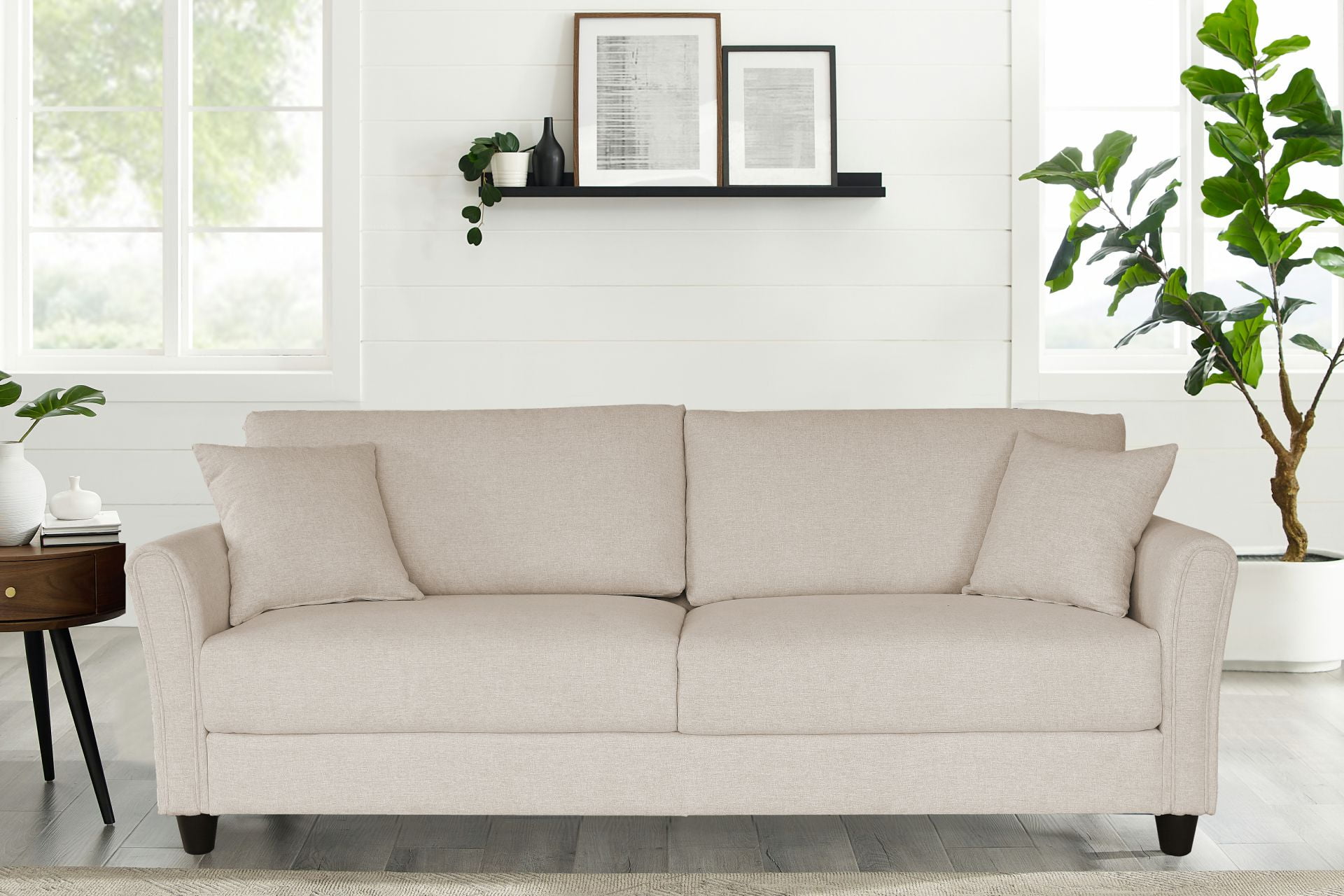 Modern Linen Sofa with 2 Pillows, Detachable Indoor Sofa for Three ...