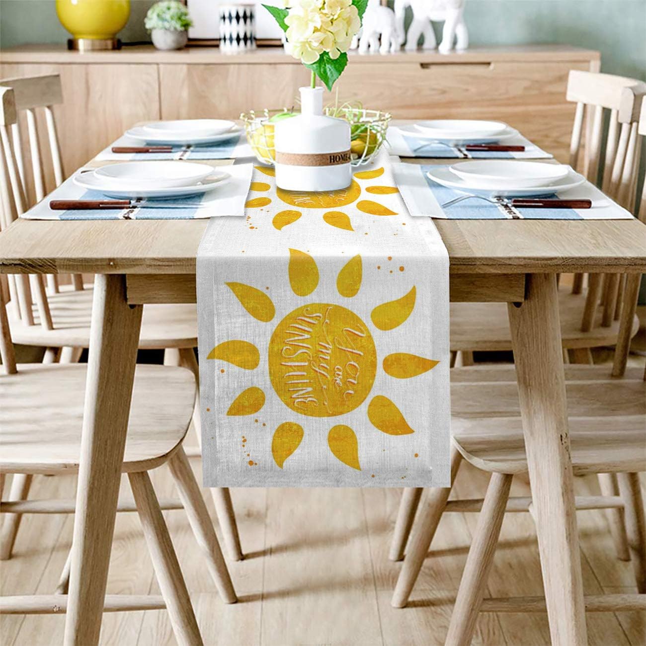 Modern Linen Table Runner You Are My Sunshine Summer Theme Yellow Sun ...