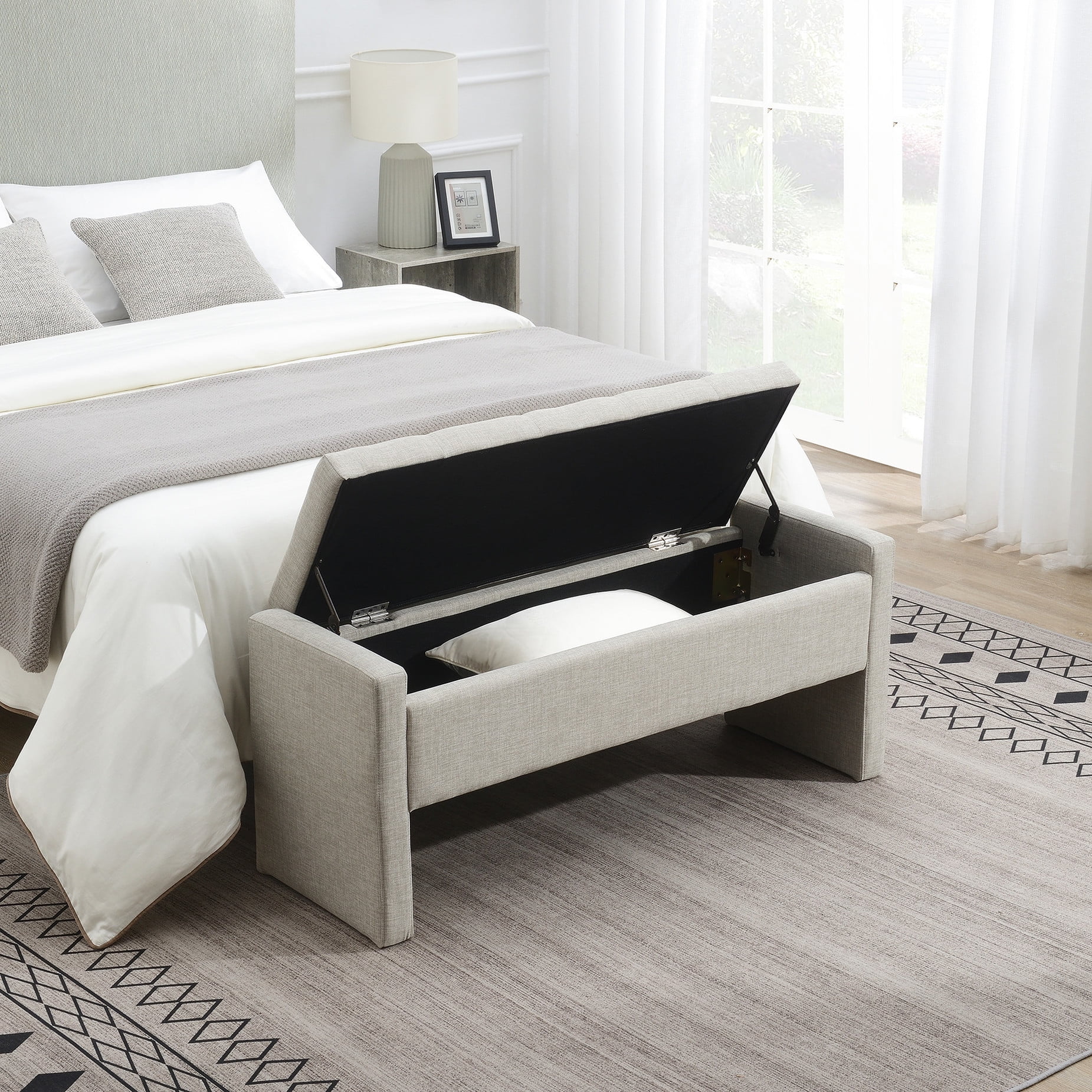 Modern Linen Upholstered Bedside Bench | Works as Toy Chest and Shoe ...