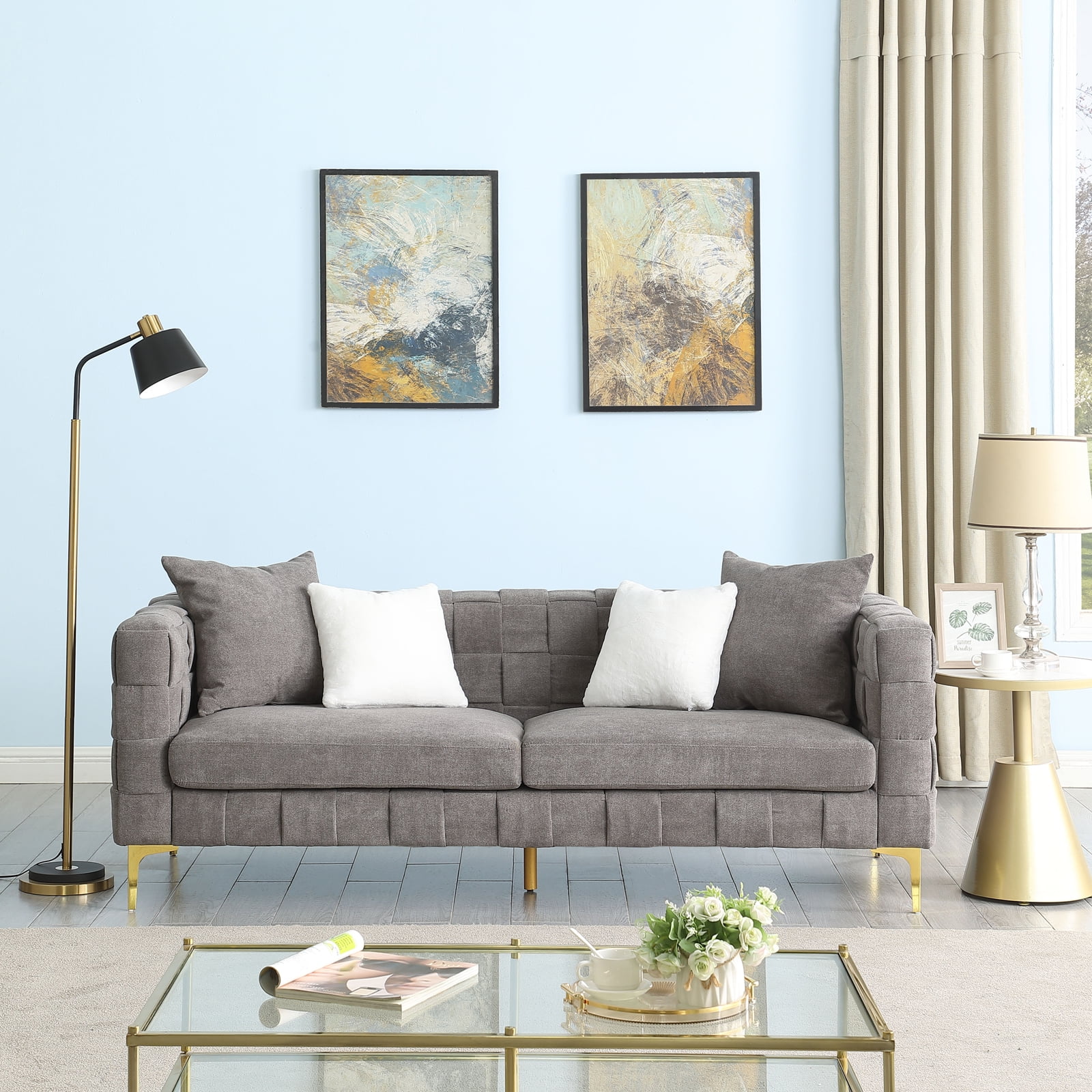 Modern Linen-Weave Sofa - Comfortable Contemporary Couch with Textured ...