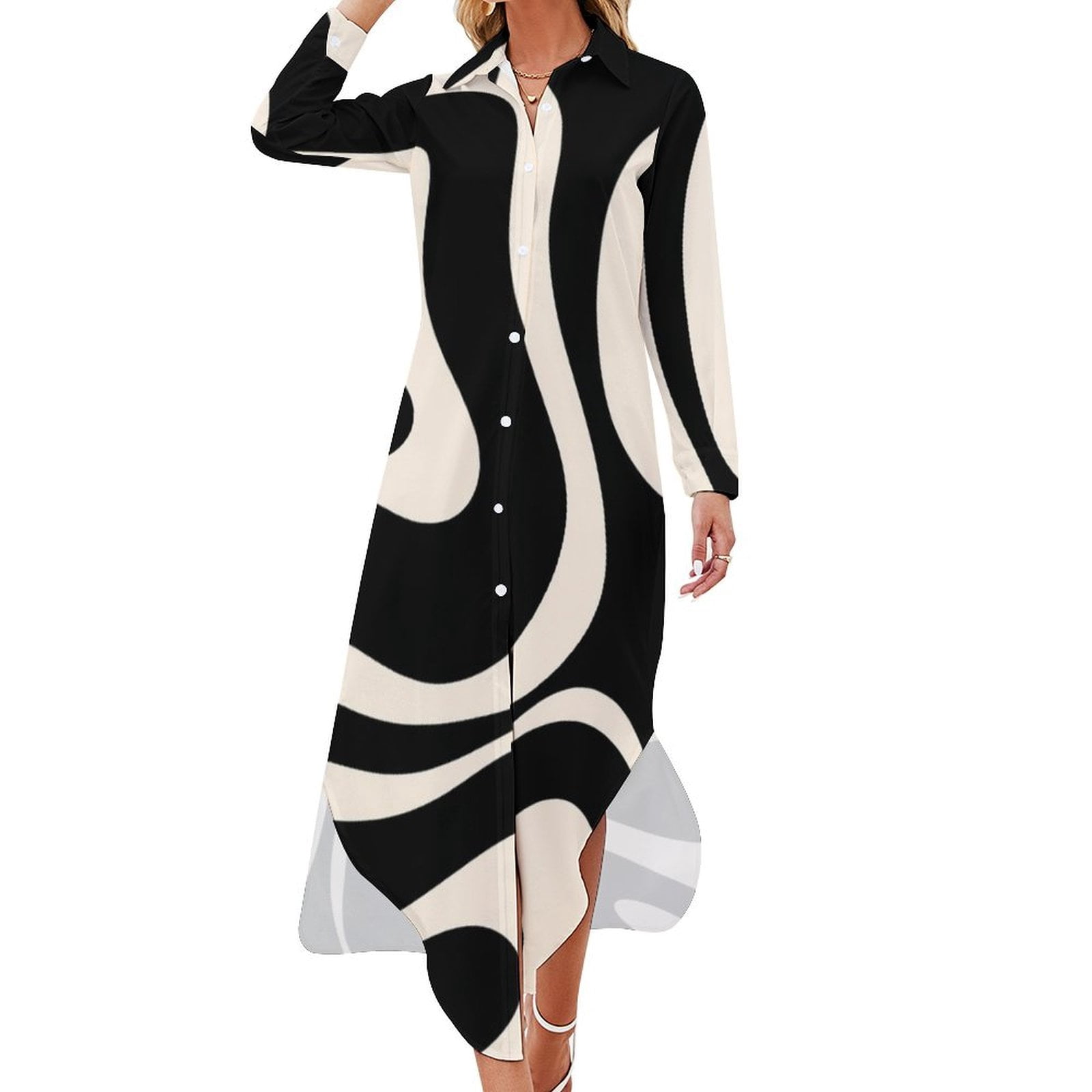 Modern Liquid Swirl Abstract Pattern Square in Black and Almond Cream ...