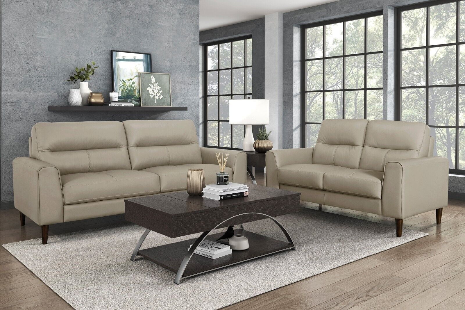 Modern Living Room 2pc Sofa Set Genuine Leather Sofa and Loveseat Set ...