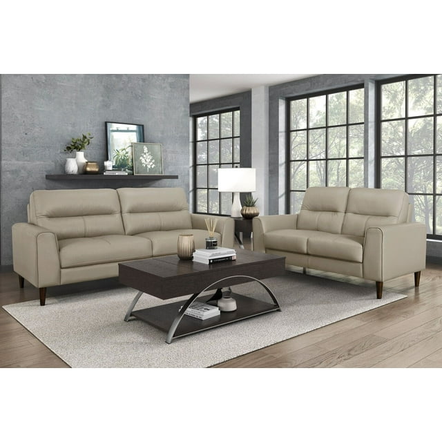 Modern Living Room 2pc Sofa Set Genuine Leather Sofa and Loveseat Set ...